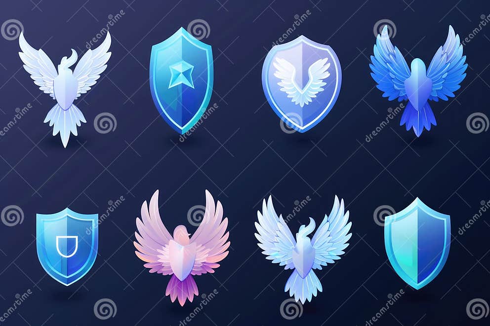 A Set of Different Colored Shields with Wings, Perfect for Various ...