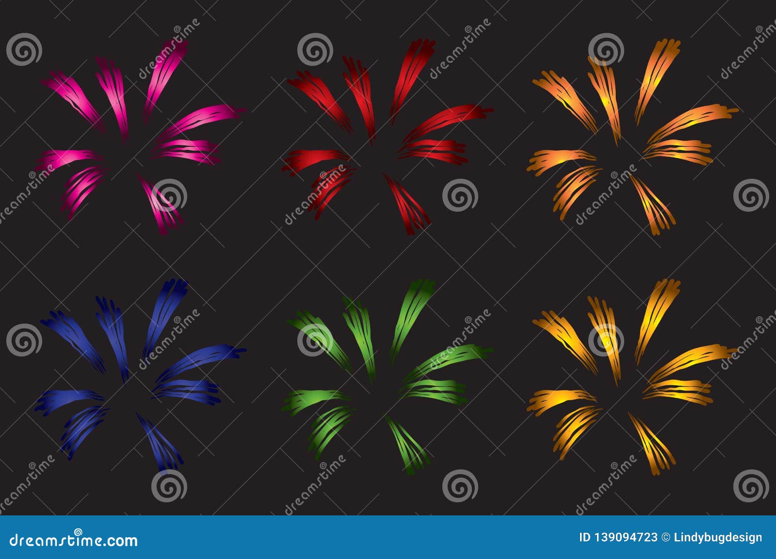 Set of Different Colored Vector Fireworks Stock Illustration ...