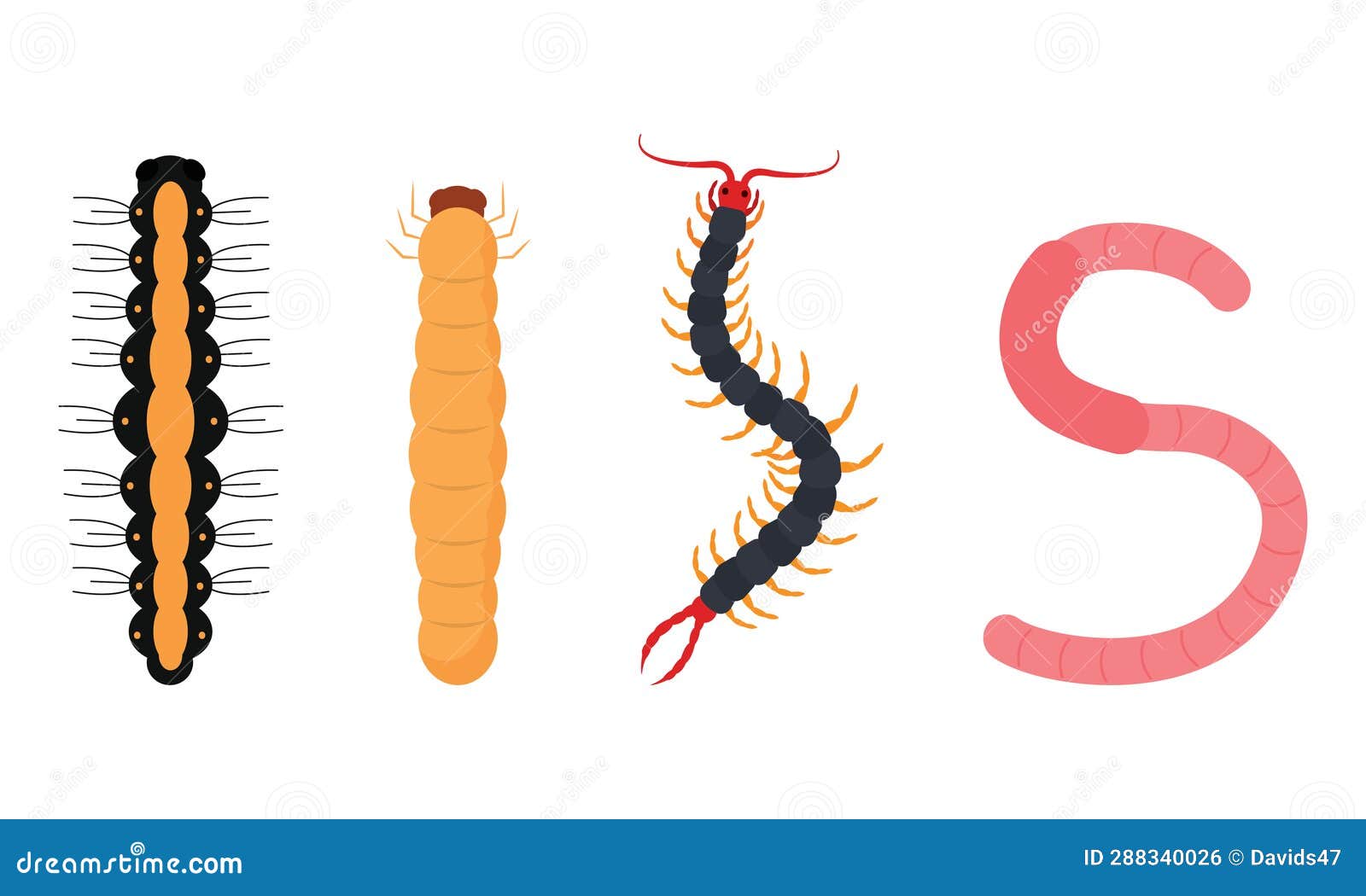 Set of Different Colored Worm Insect Icons Vector Stock Illustration ...