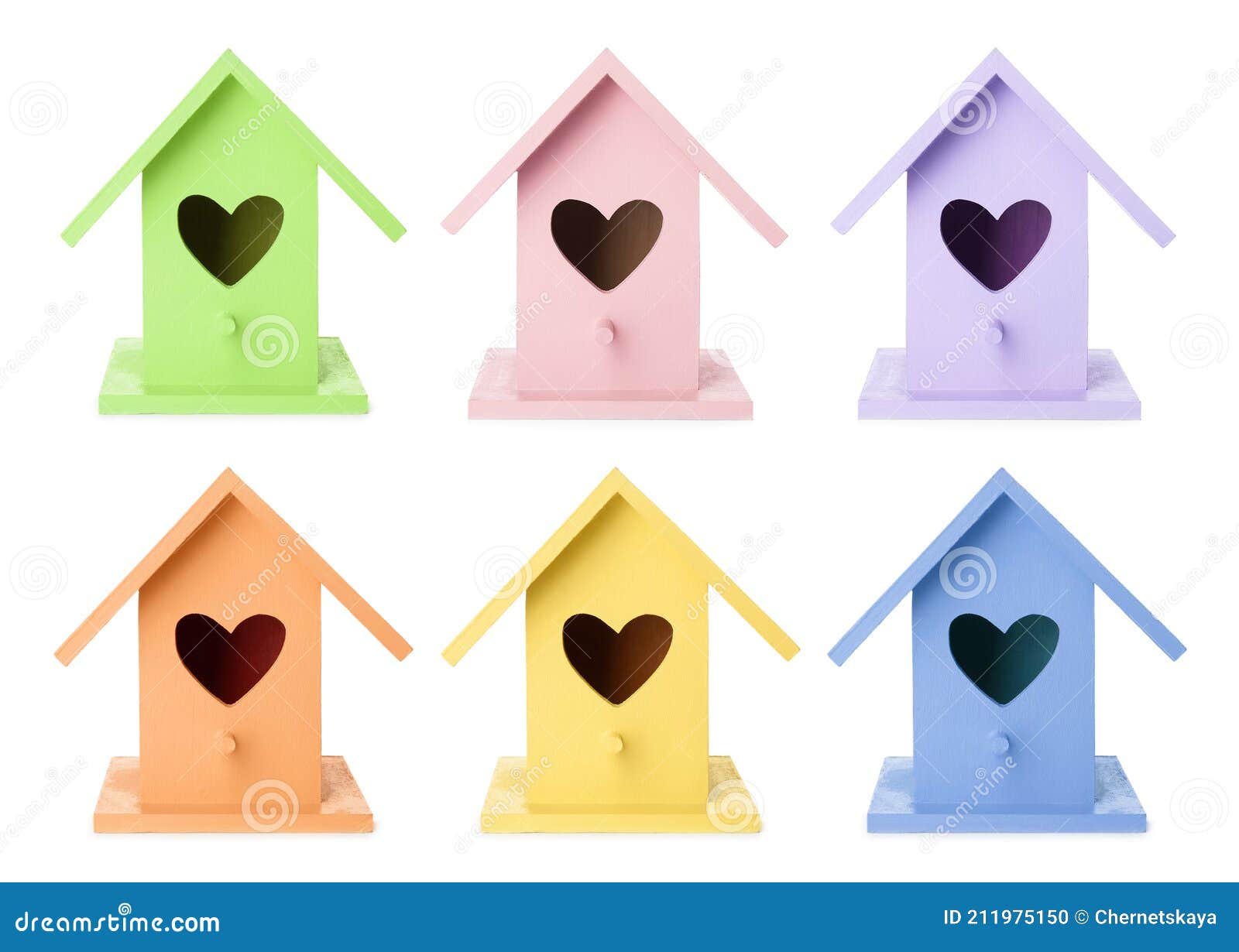 Set with Different Colorful Bird Houses on White Background Stock Photo ...