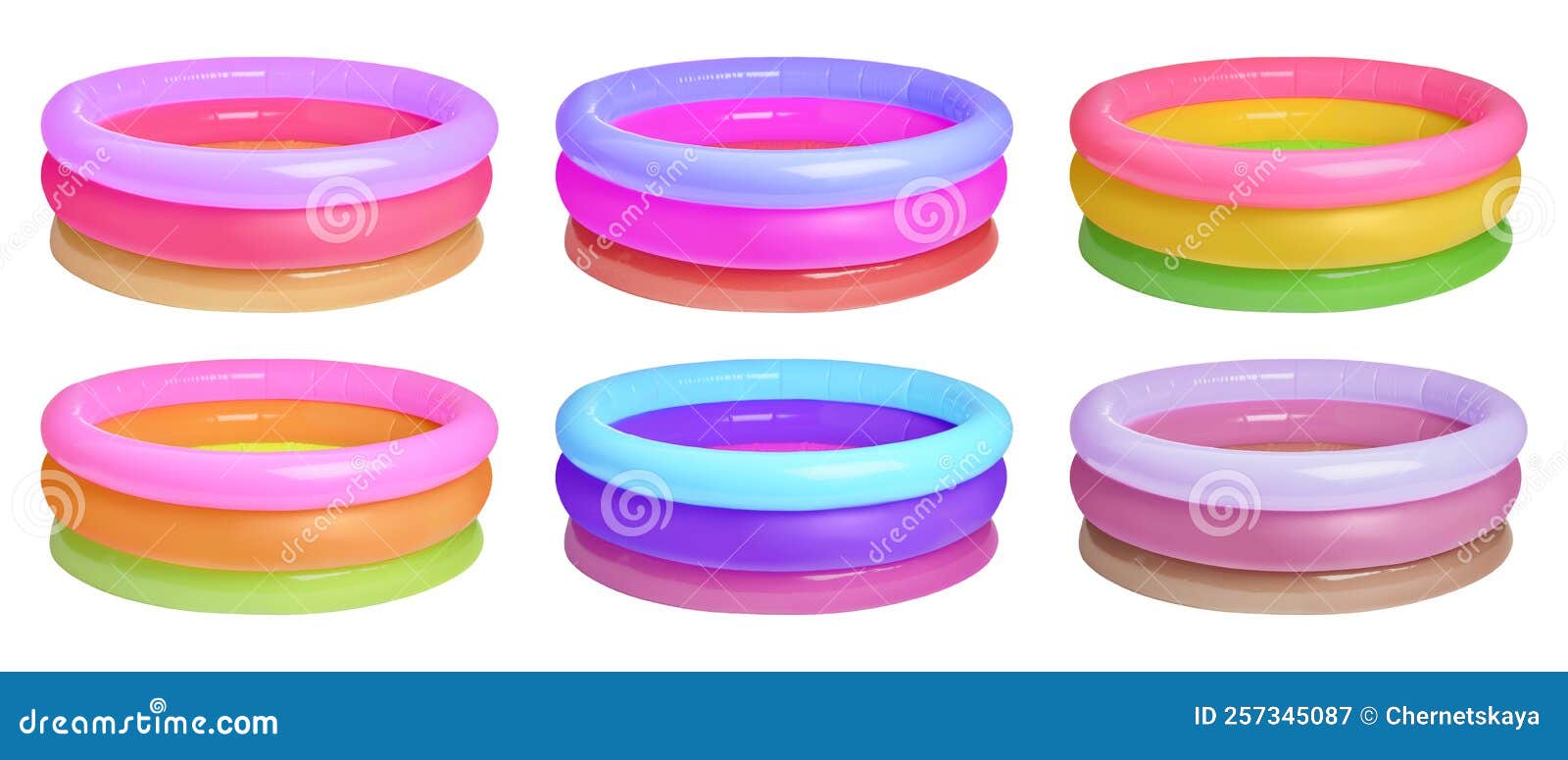 Set with Different Colorful Inflatable Rubber Pools on White Background ...