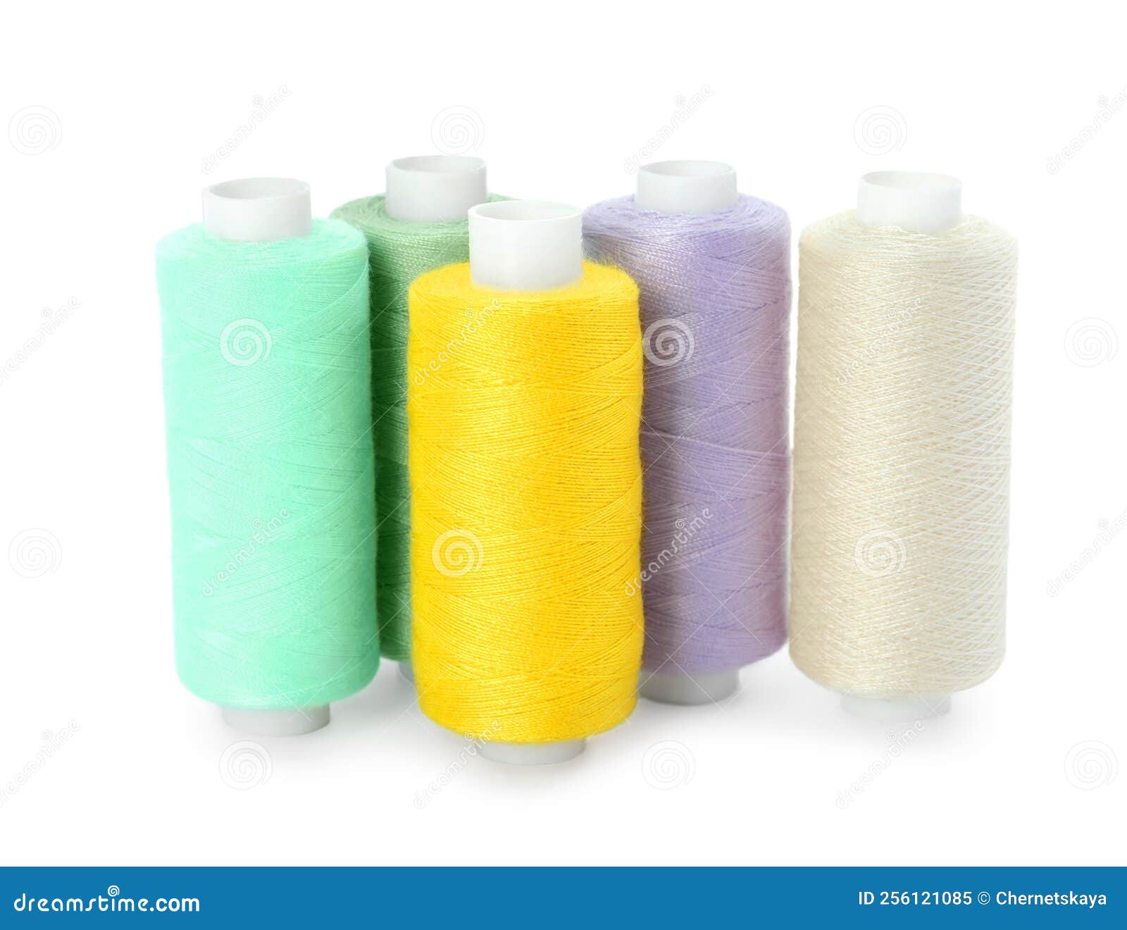 Set of Different Colorful Sewing Threads on White Background Stock ...