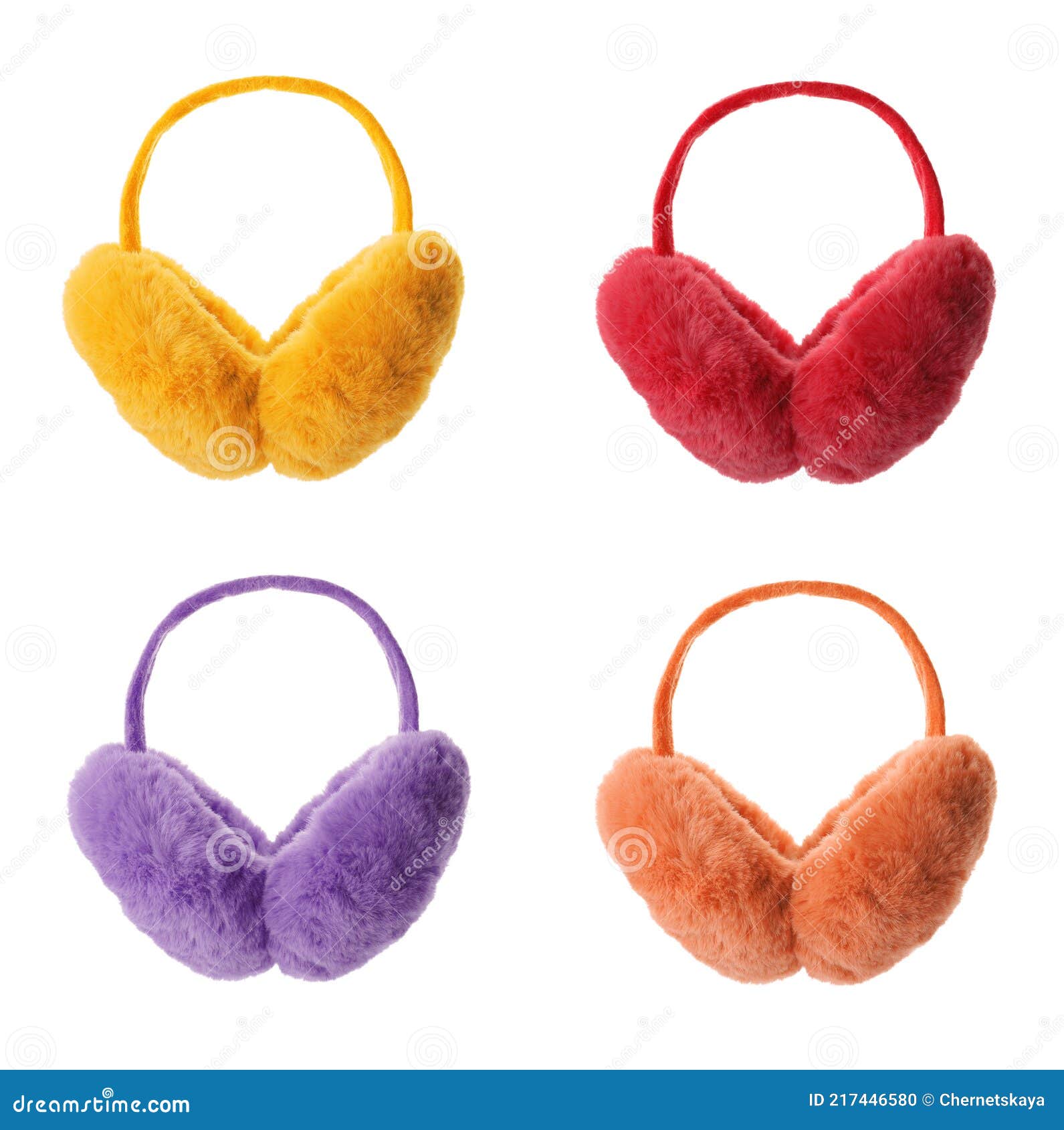 Set with Different Colorful Soft Earmuffs on White Background Stock ...