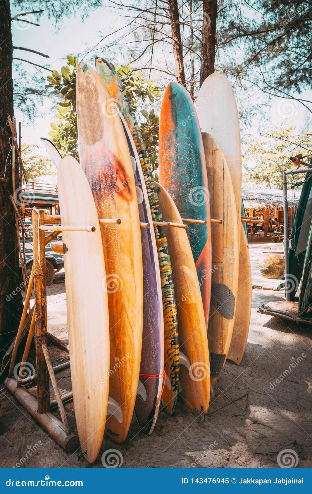 Set of Different Colorful Surf Boards in a Stack Stock Image - Image of ...