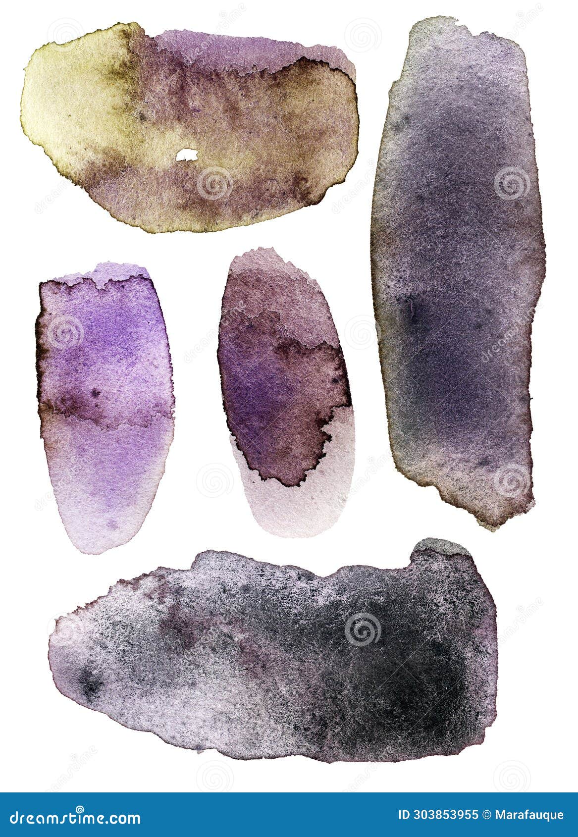 The Set of Different Colors Hand-drawn Random Watercolor Stains with ...