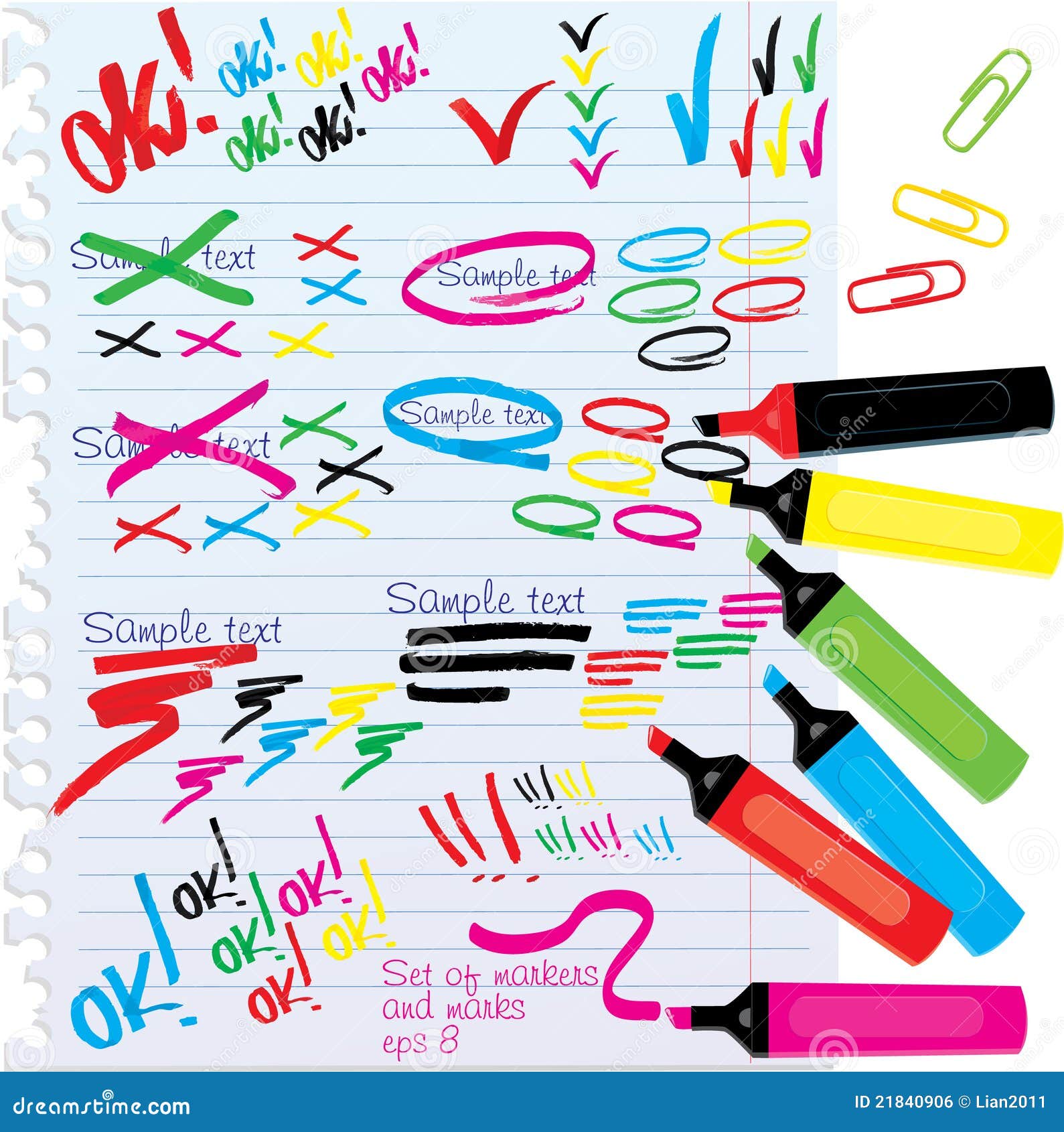 Set of Different Colors Markers and Marks Stock Vector - Illustration ...
