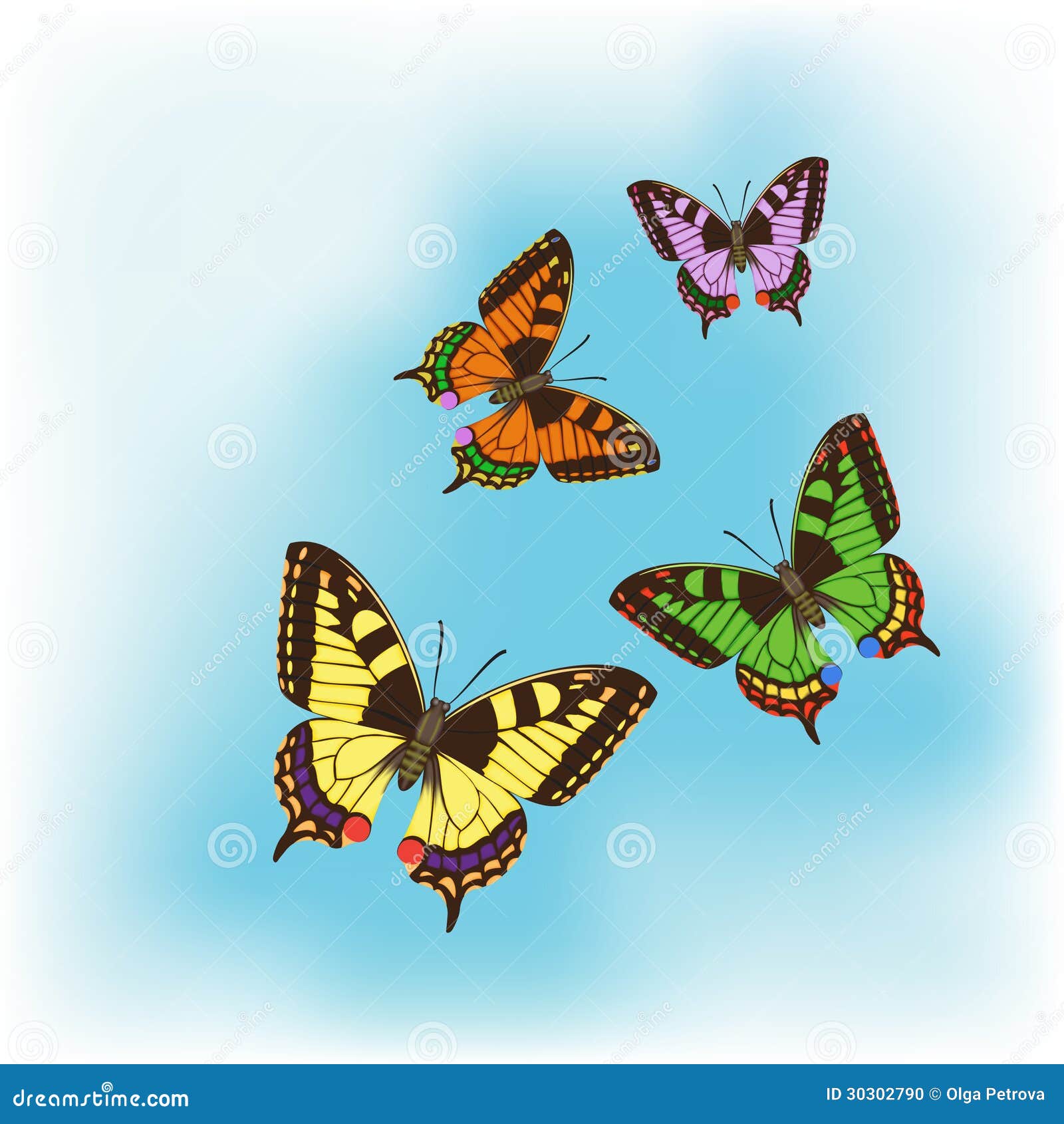 Four different butterflies stock illustration. Illustration of flying ...