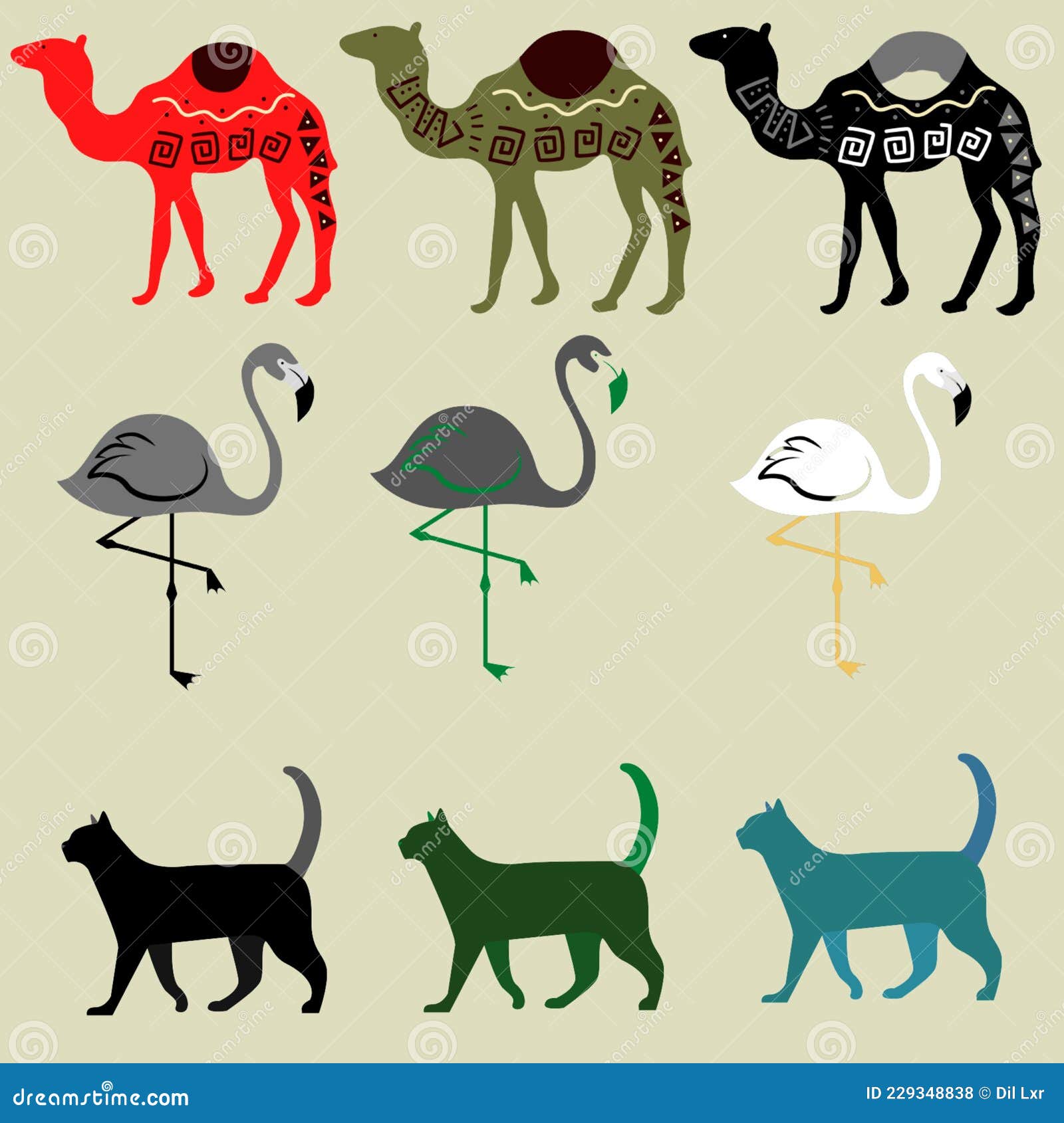 Set on Different Colours Animals Illustration Vector Drawing Design ...