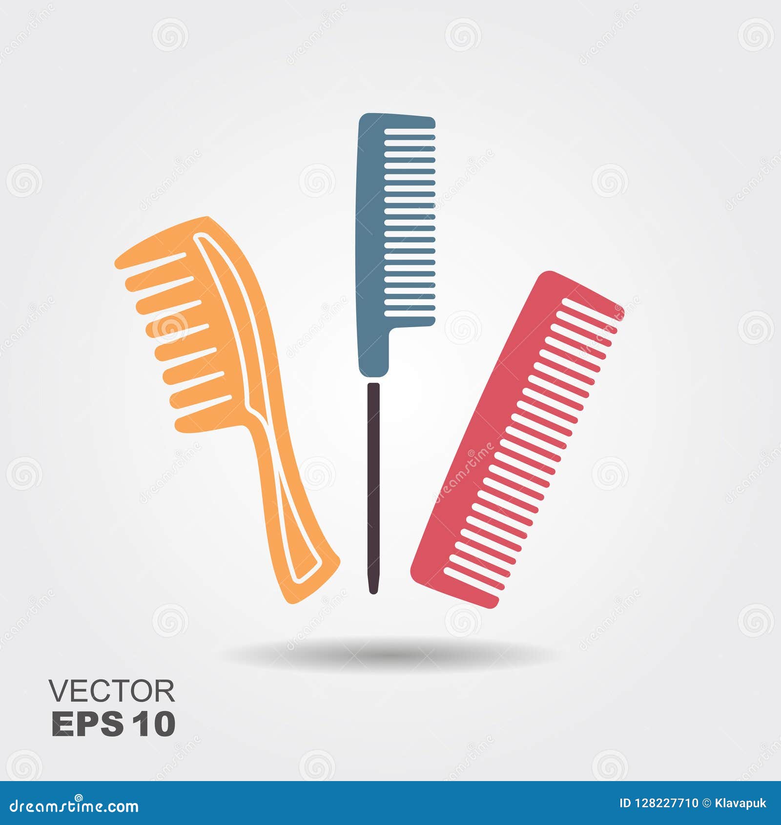 Set of Different Combs. Flat Icon with Shadow Stock Vector ...