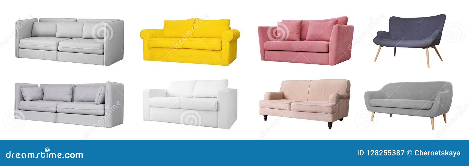 Set with Different Comfortable Sofas on White Background Stock Image ...