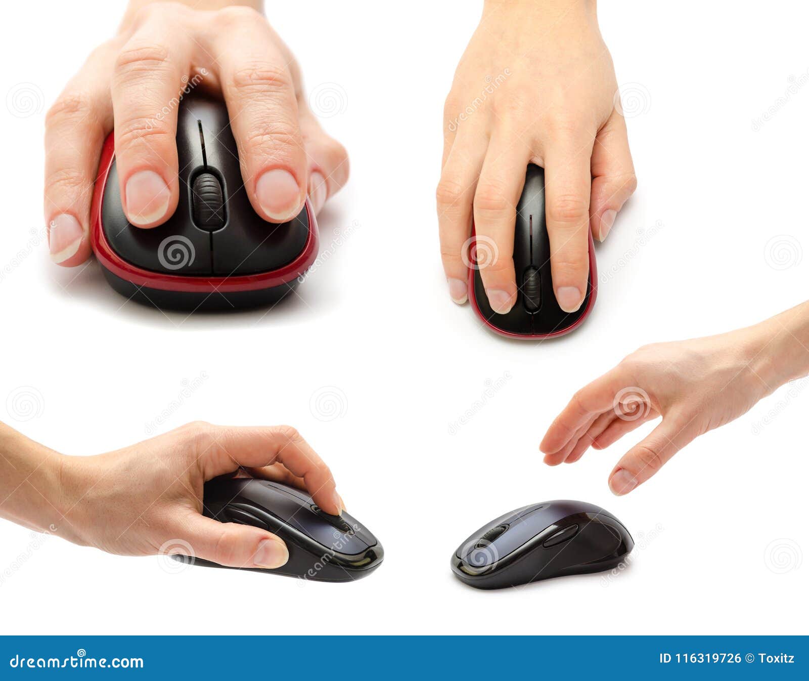 Set of Different Computer Mouse with Hand. Isolated on White Background ...