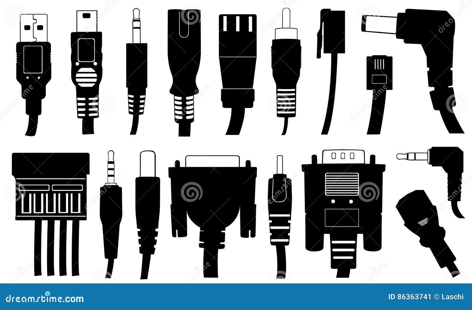 Set of Different Connectors Stock Vector - Illustration of serial ...