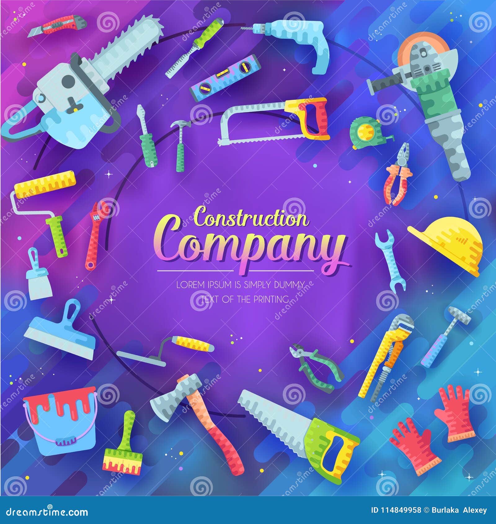 Set of Different Construction Company Elements on Abstract Purple ...