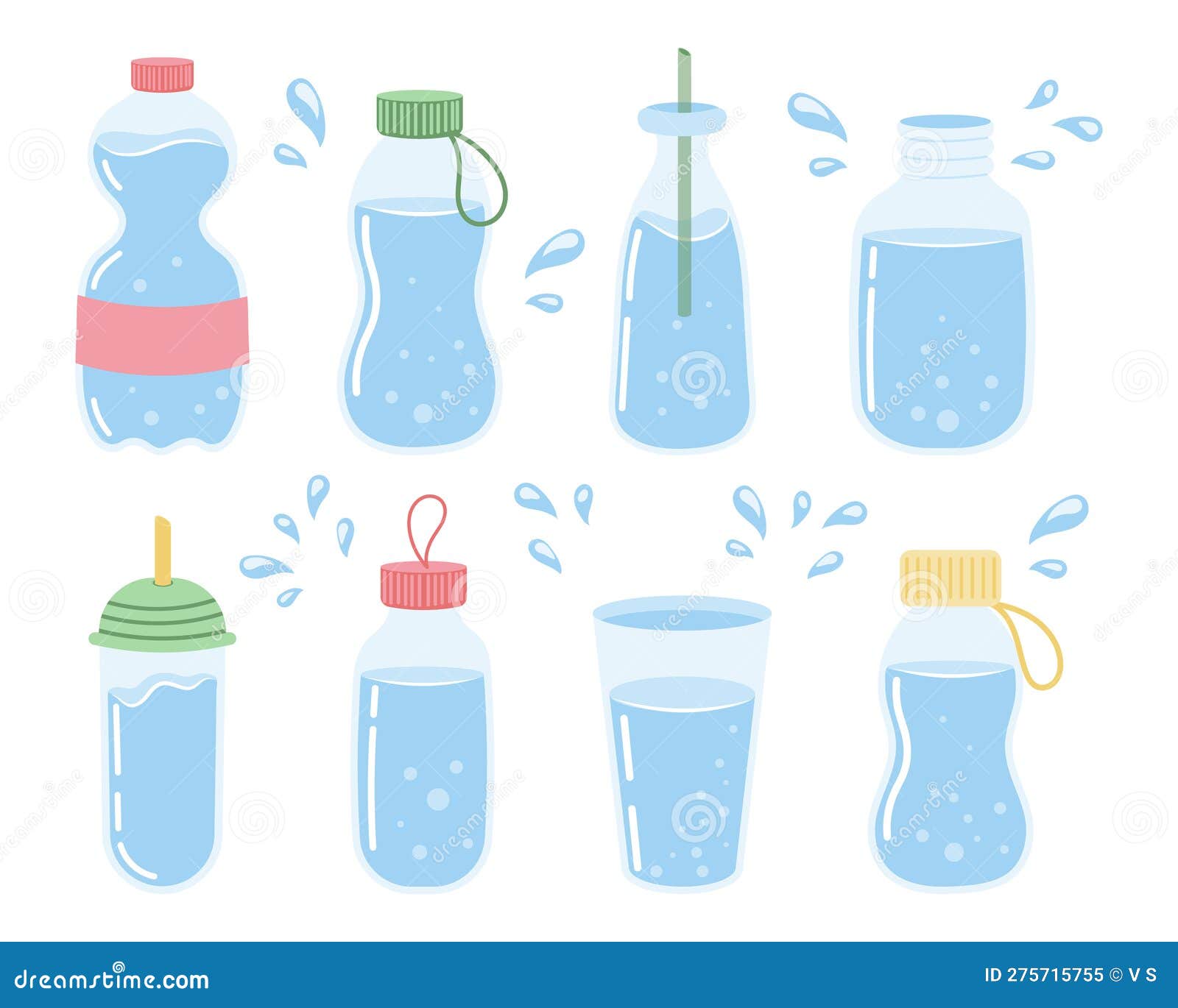 A Set of Different Containers with Clean Water, Glasses, Bottles. the ...