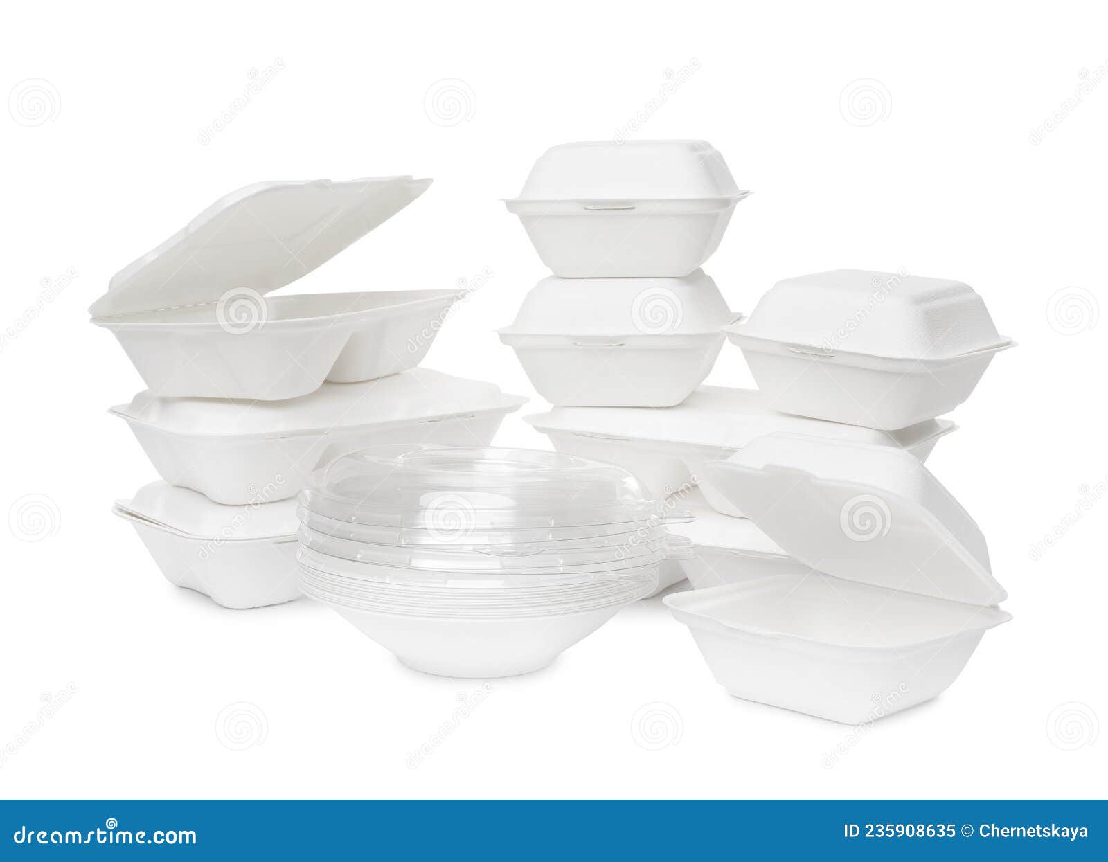 Set of Different Containers for Food on White Background Stock Image ...