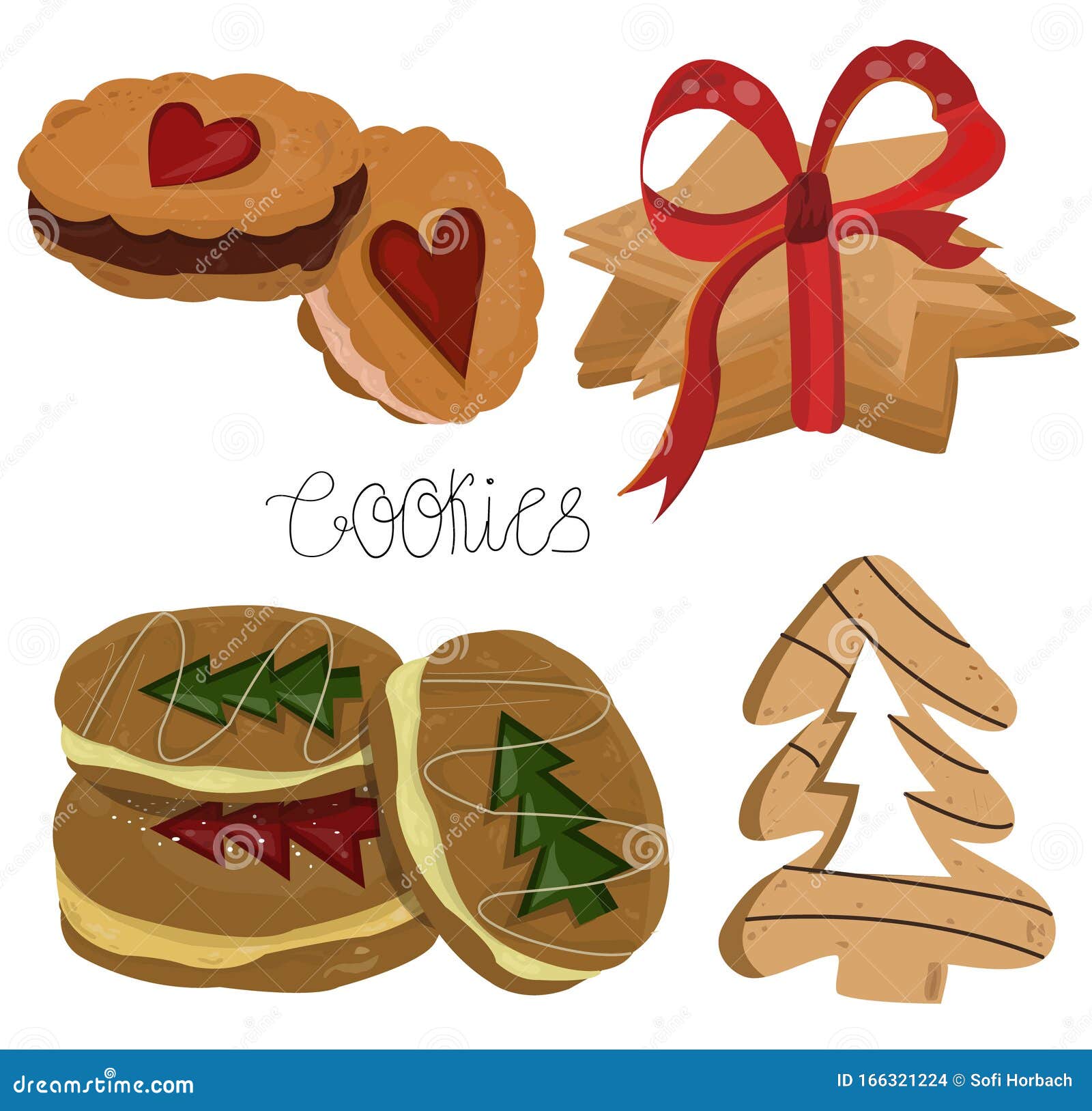 Set of different cookies stock vector. Illustration of heart - 166321224
