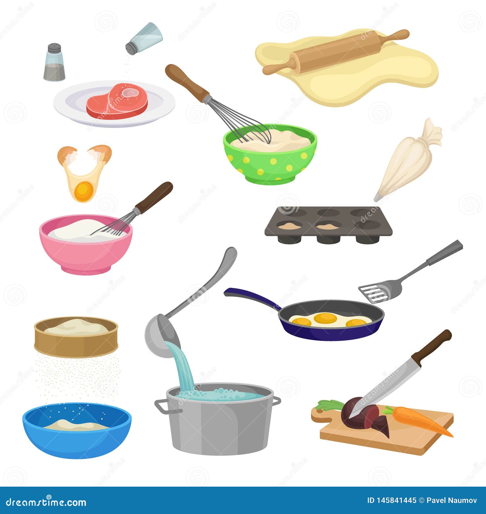 Set of Different Cooking Processes. Vector Illustration. Stock Vector ...