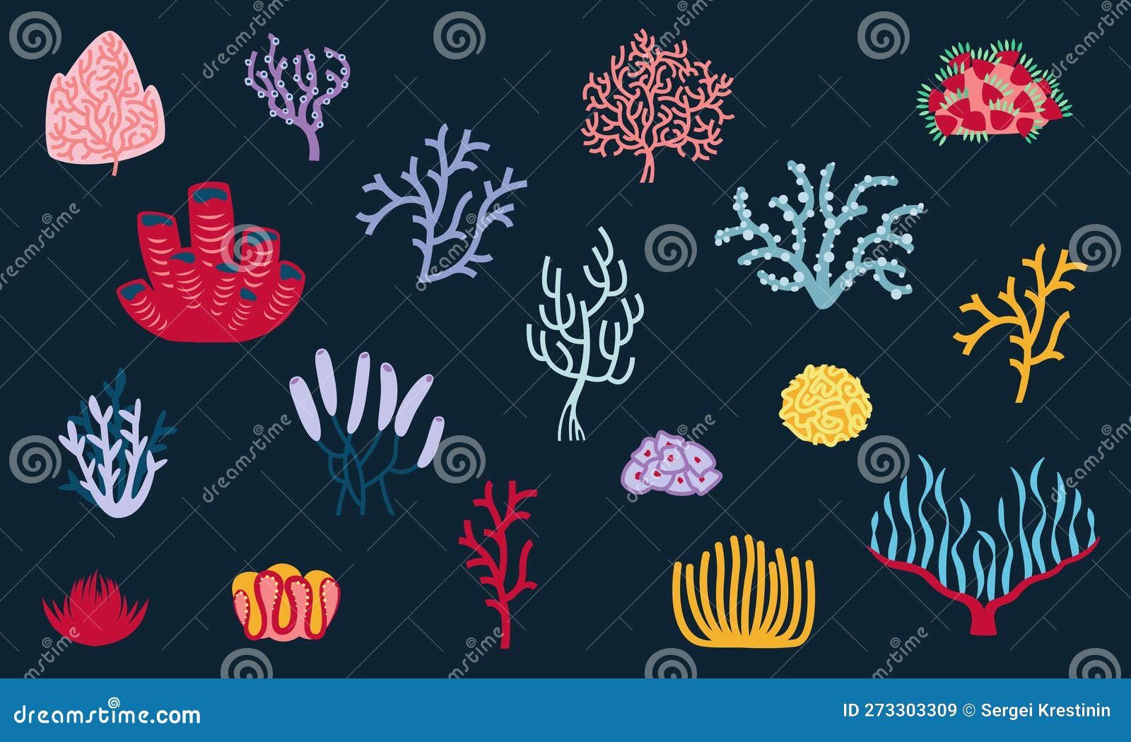 Set of Different Corals in Flat Style. Stock Vector - Illustration of ...