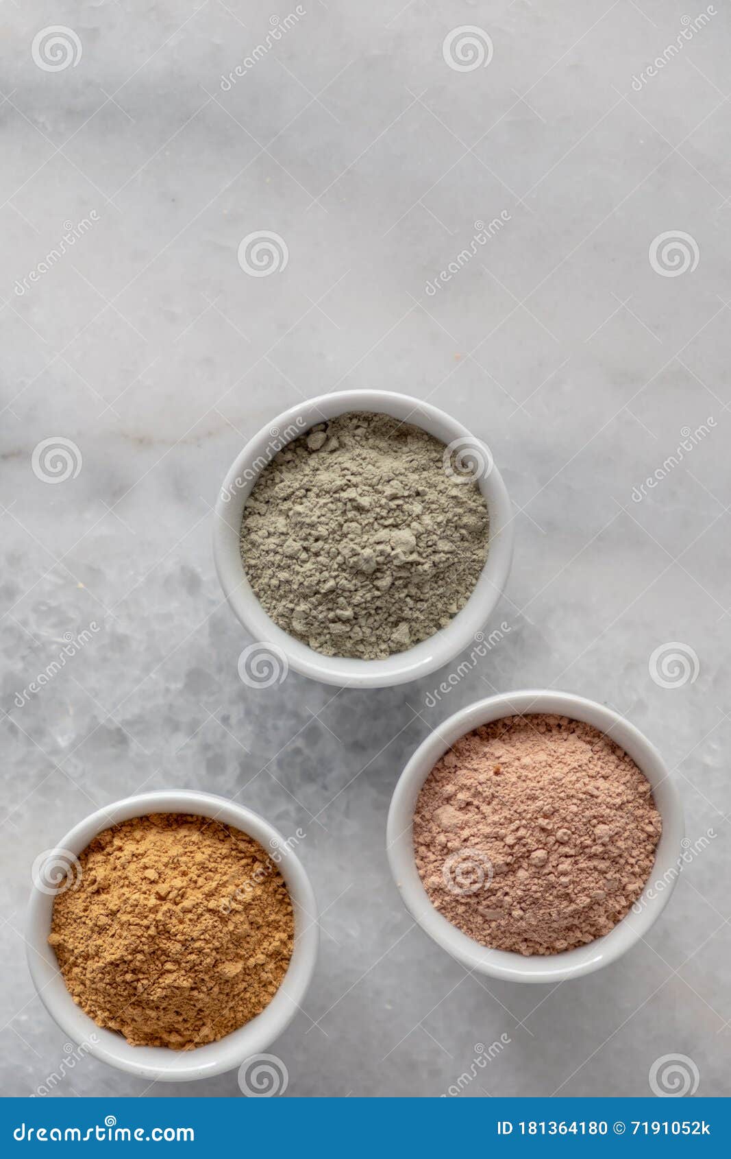 Set Of Different Cosmetic Clay Mud Powders On White Background Stock ...