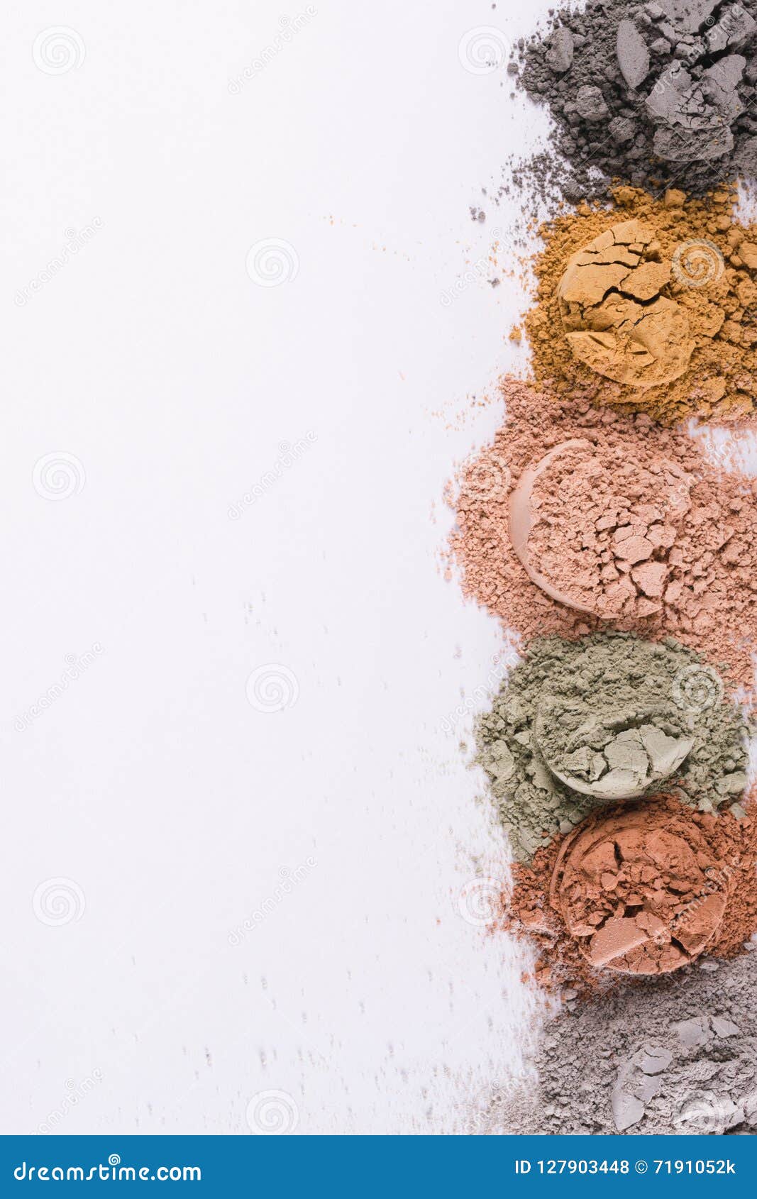 Set Of Different Cosmetic Clay Mud Powders On White Background Stock ...