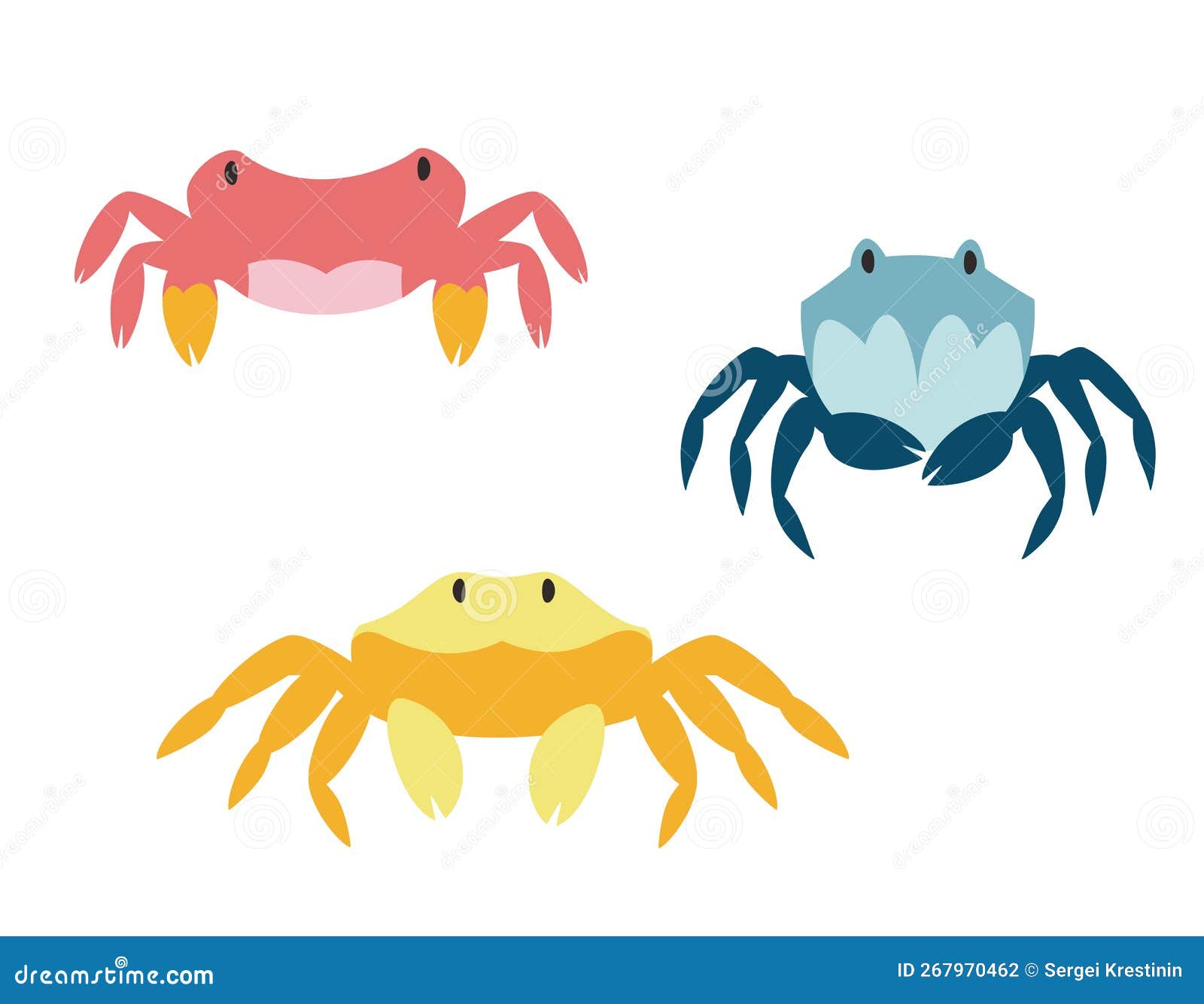 Different Crabs As Decapod Crustaceans With Claws Vector Set ...