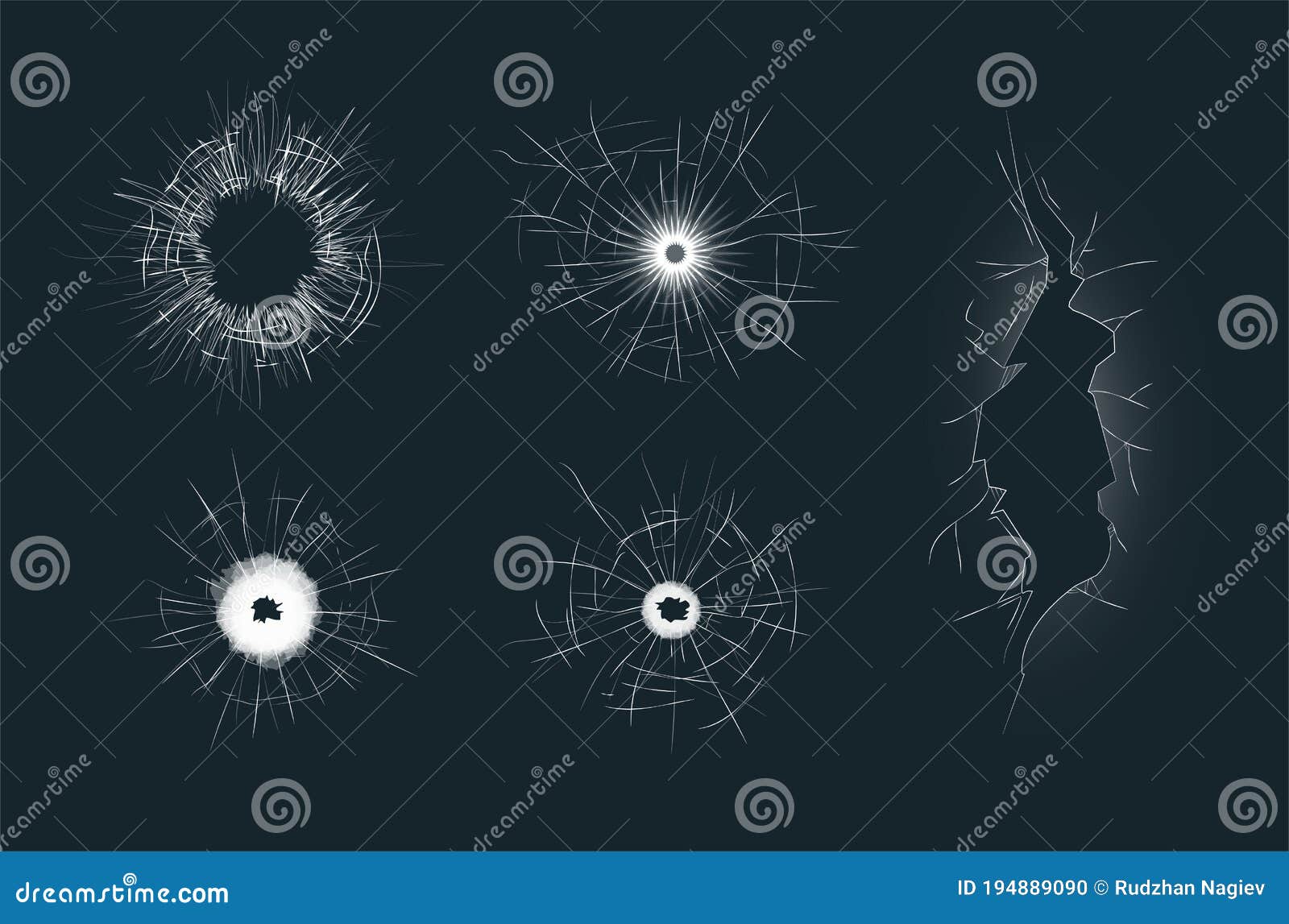 Set of 5 Different Crack Effects Stock Vector - Illustration of black ...