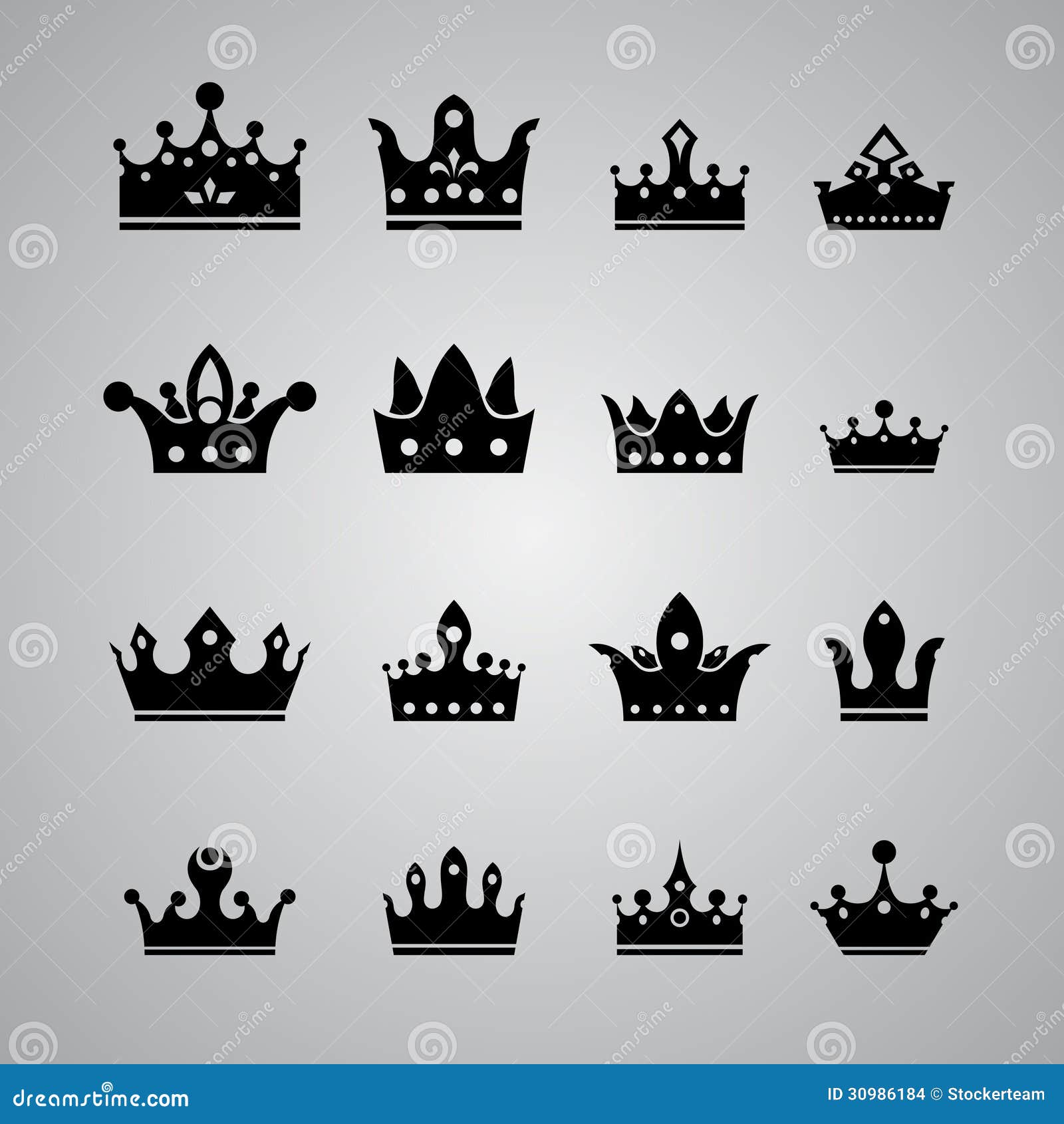 Set of Different Crowns on Gray Background Stock Illustration ...