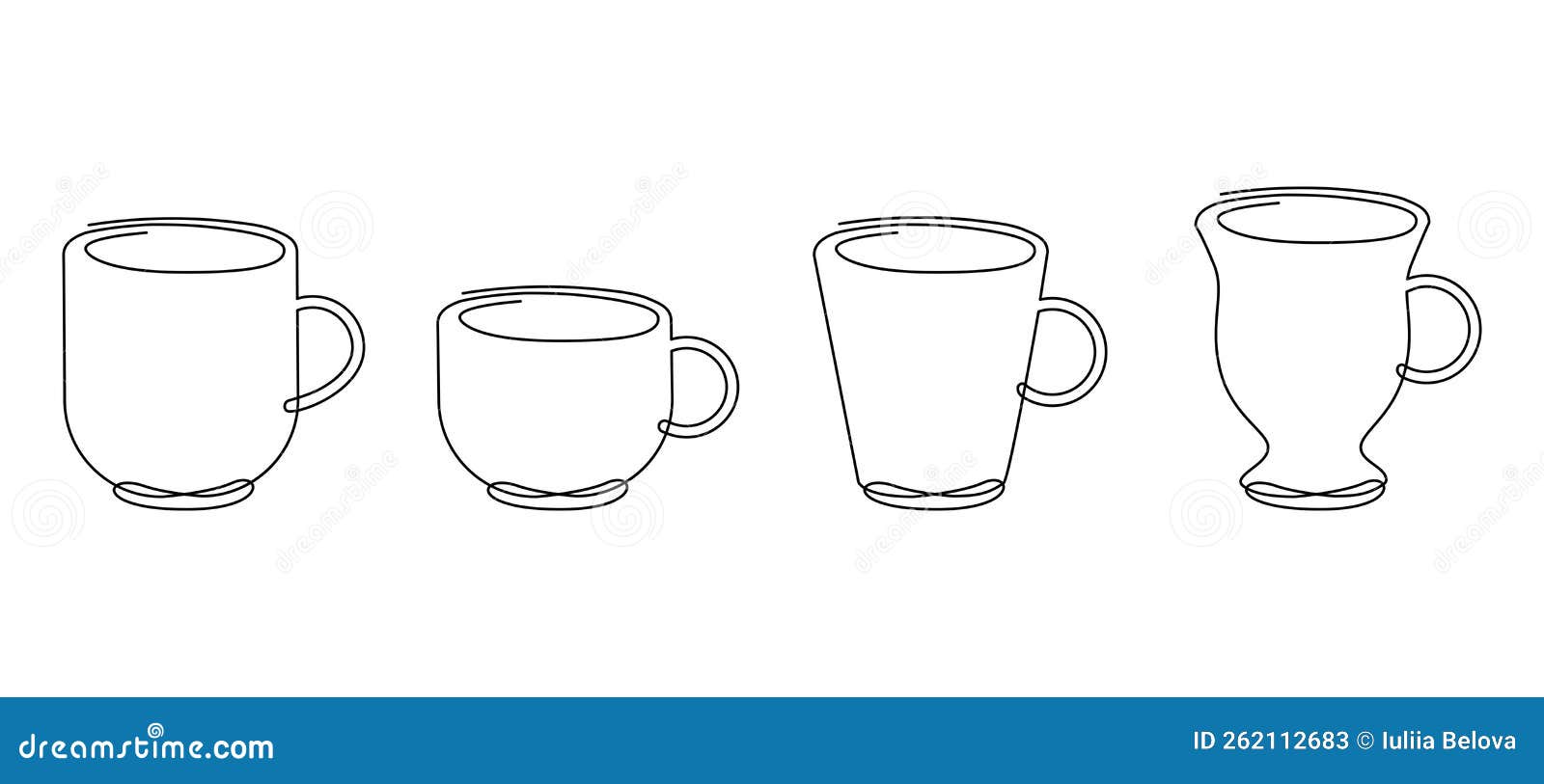 Set of Different Cups. Kitchen Interier. Continuous Line Drawing Stock ...