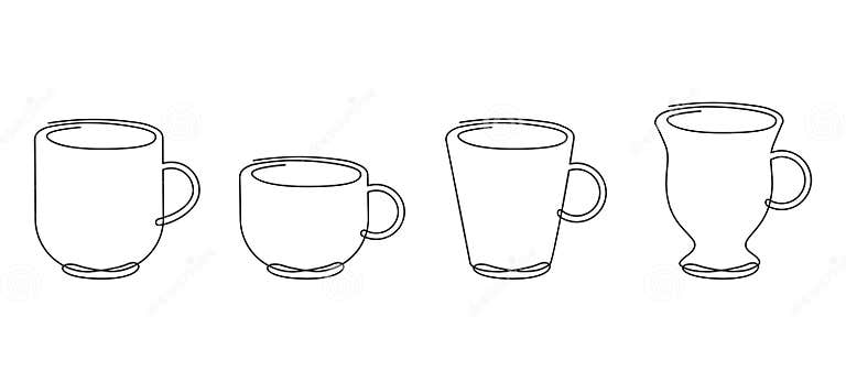 Set of Different Cups. Kitchen Interier. Continuous Line Drawing Stock ...