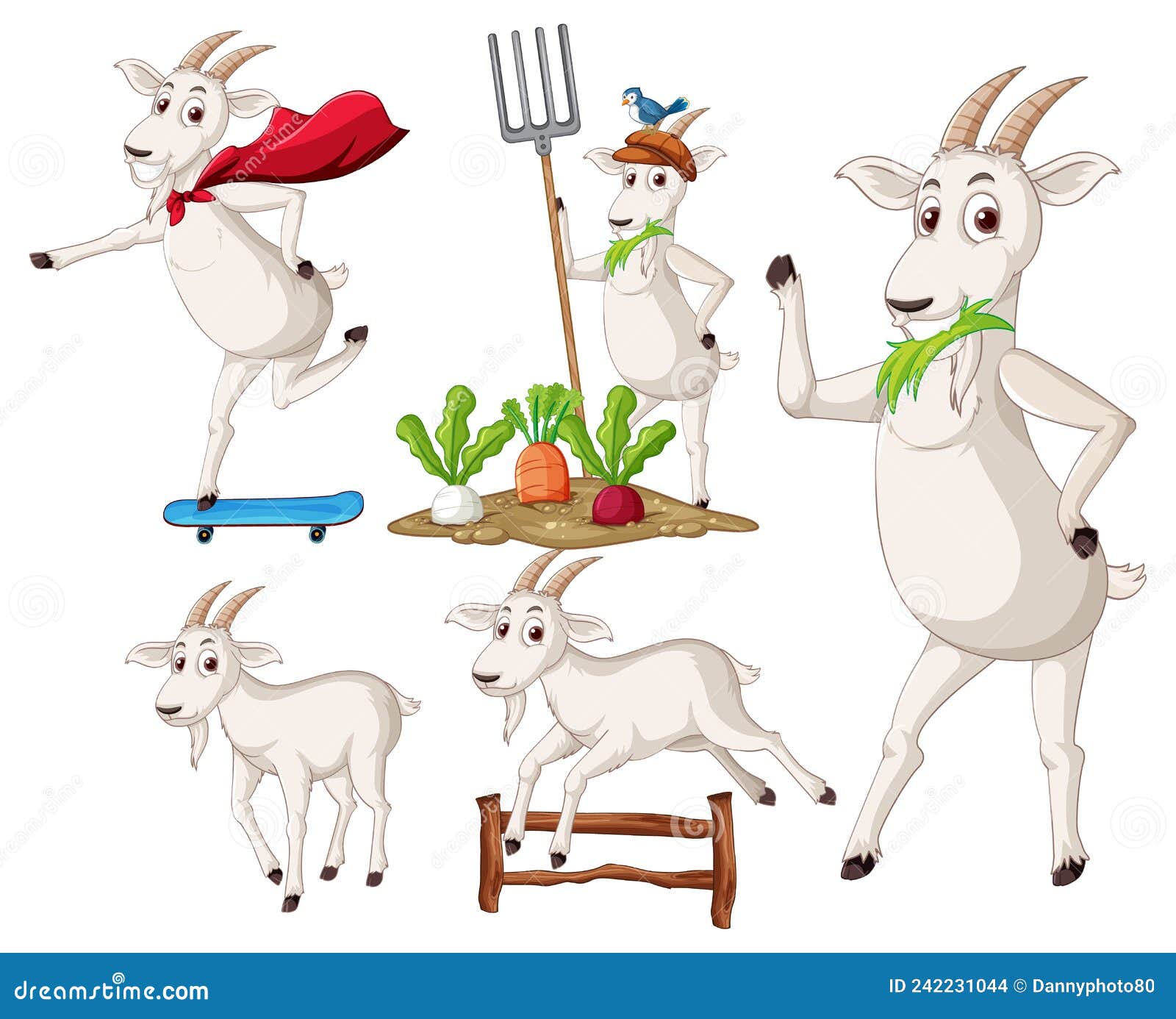 Set of Different Cute Goats in Cartoon Style Stock Vector ...