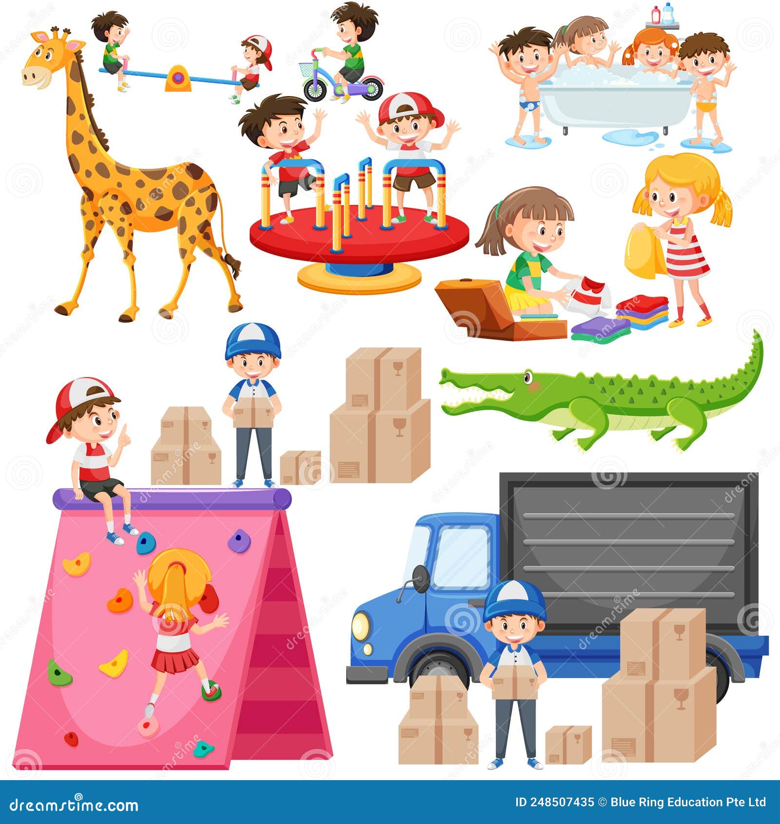Set of Different Cute Kids and Objects Stock Vector - Illustration of ...