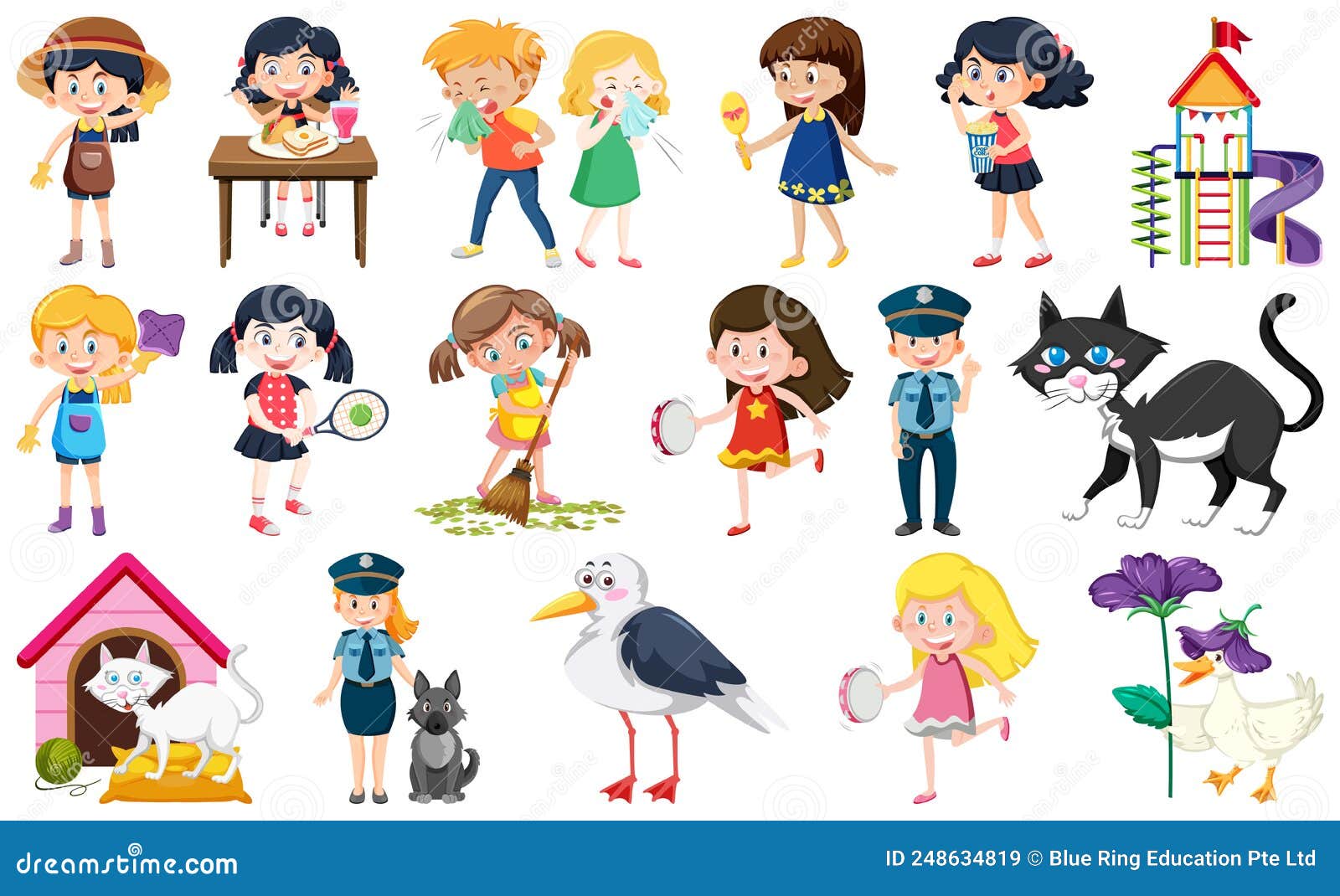 Set of Different Cute Kids and Objects Stock Vector - Illustration of ...