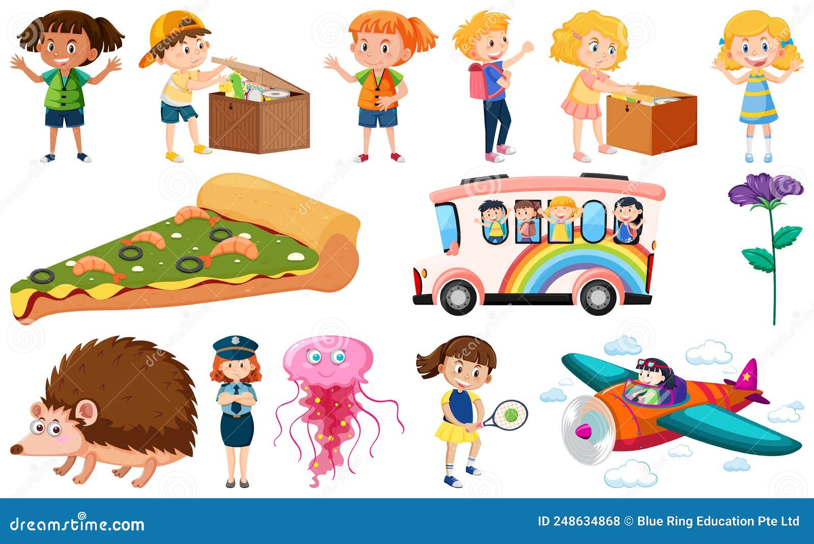 Set of Different Cute Kids and Objects Stock Vector - Illustration of ...