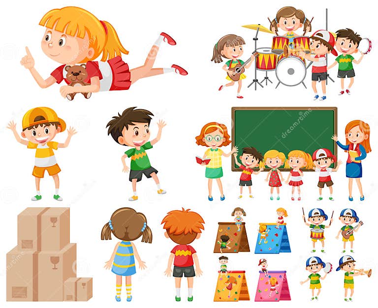 Set of Different Cute Kids and Objects Stock Vector - Illustration of ...