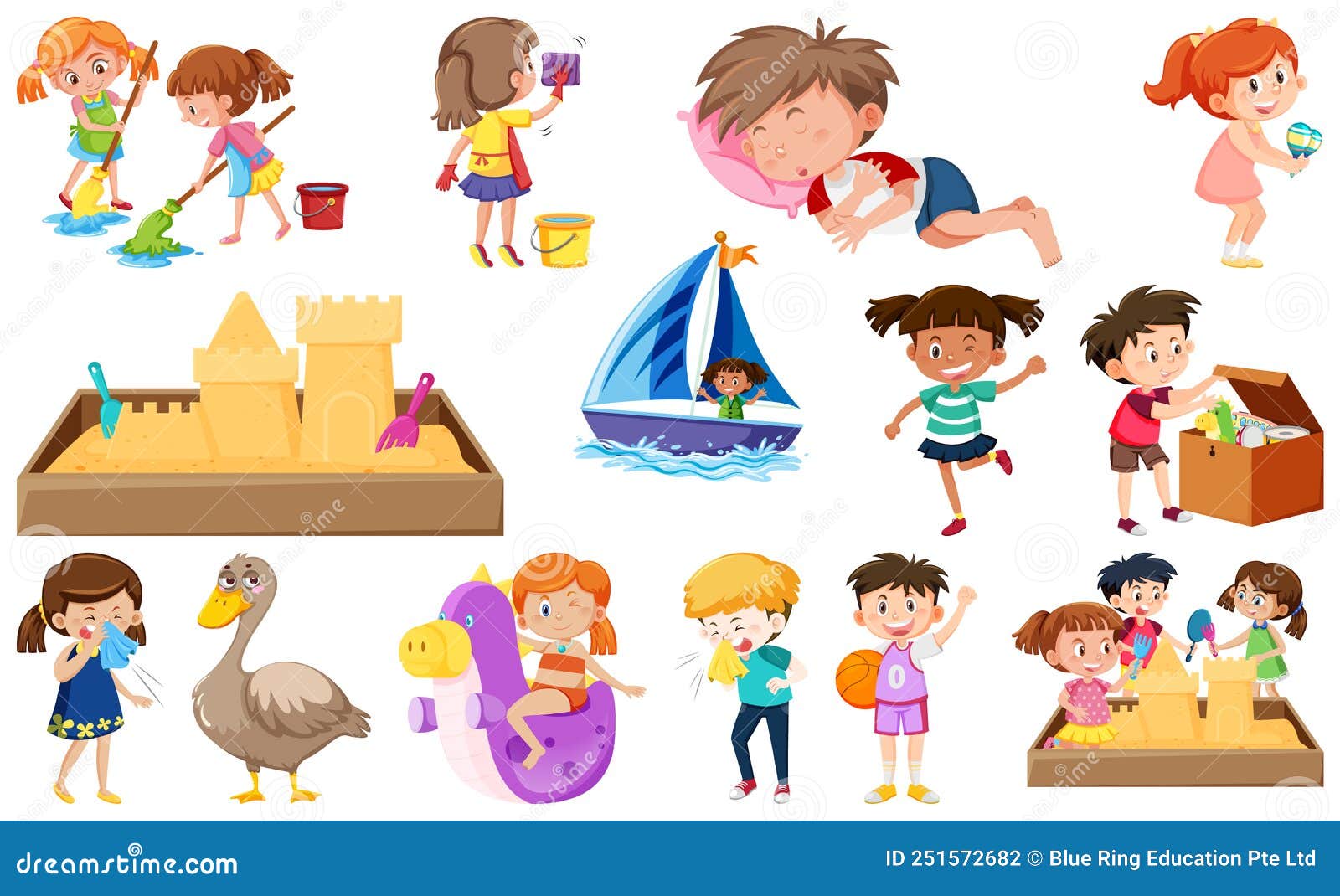 Set of Different Cute Kids and Objects Stock Vector - Illustration of ...
