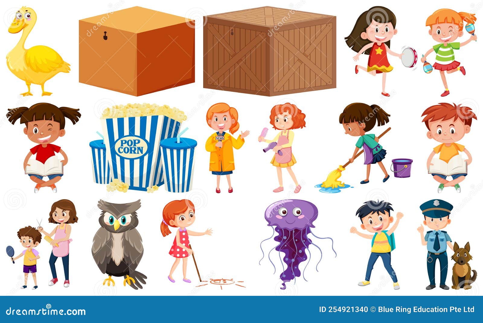 Set of Different Cute Kids and Objects Stock Vector - Illustration of ...