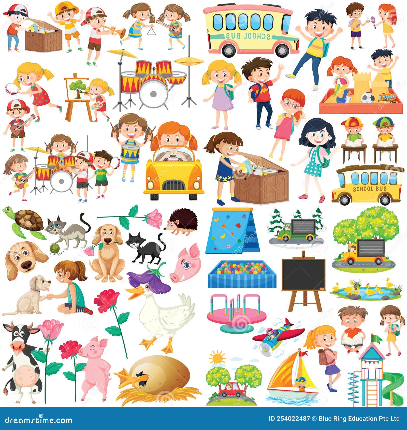 Set of Different Cute Kids and Objects Stock Vector - Illustration of ...