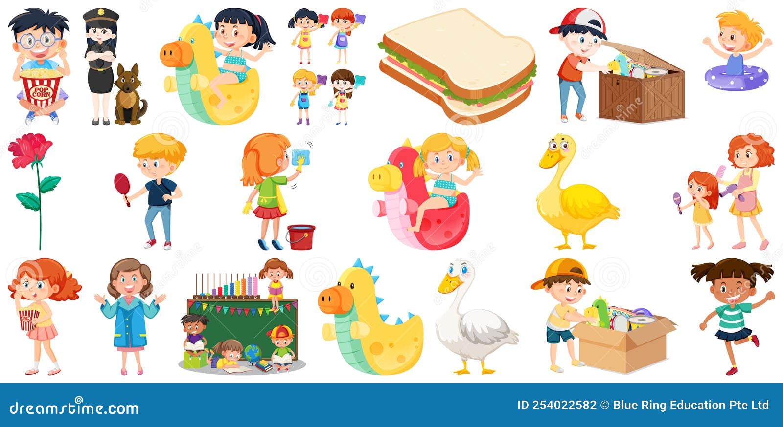 Set of Different Cute Kids and Objects Stock Vector - Illustration of ...