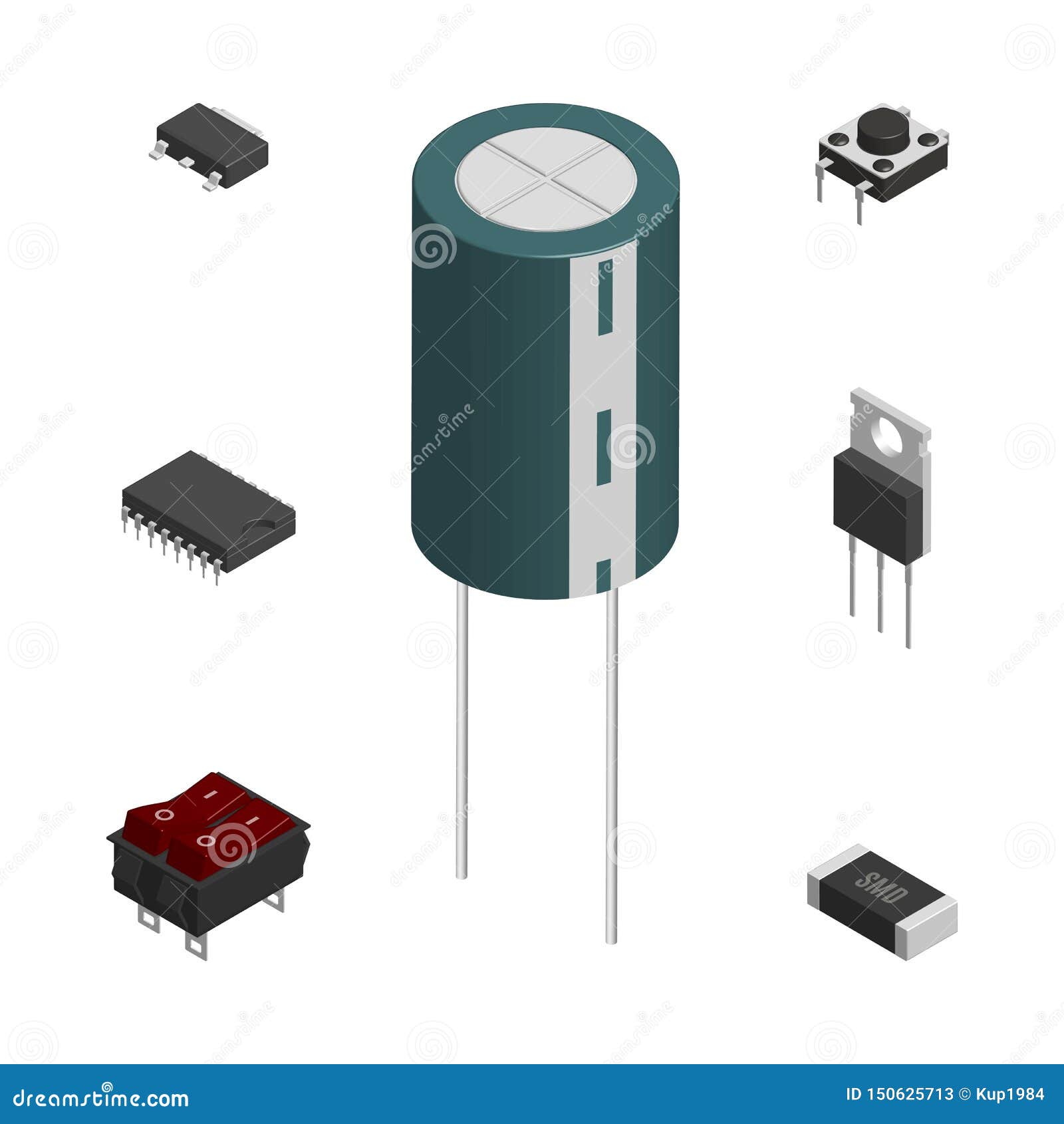 Set of Different 3D Electronic Components, Vector Illustration Stock ...