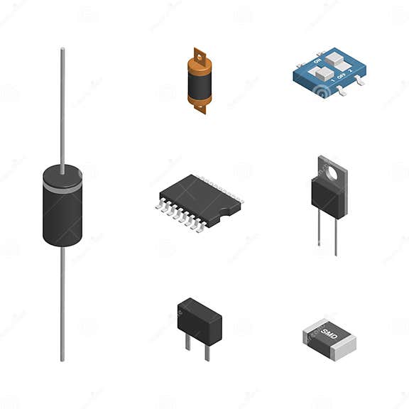 Set of Different 3D Electronic Components, Vector Illustration Stock ...