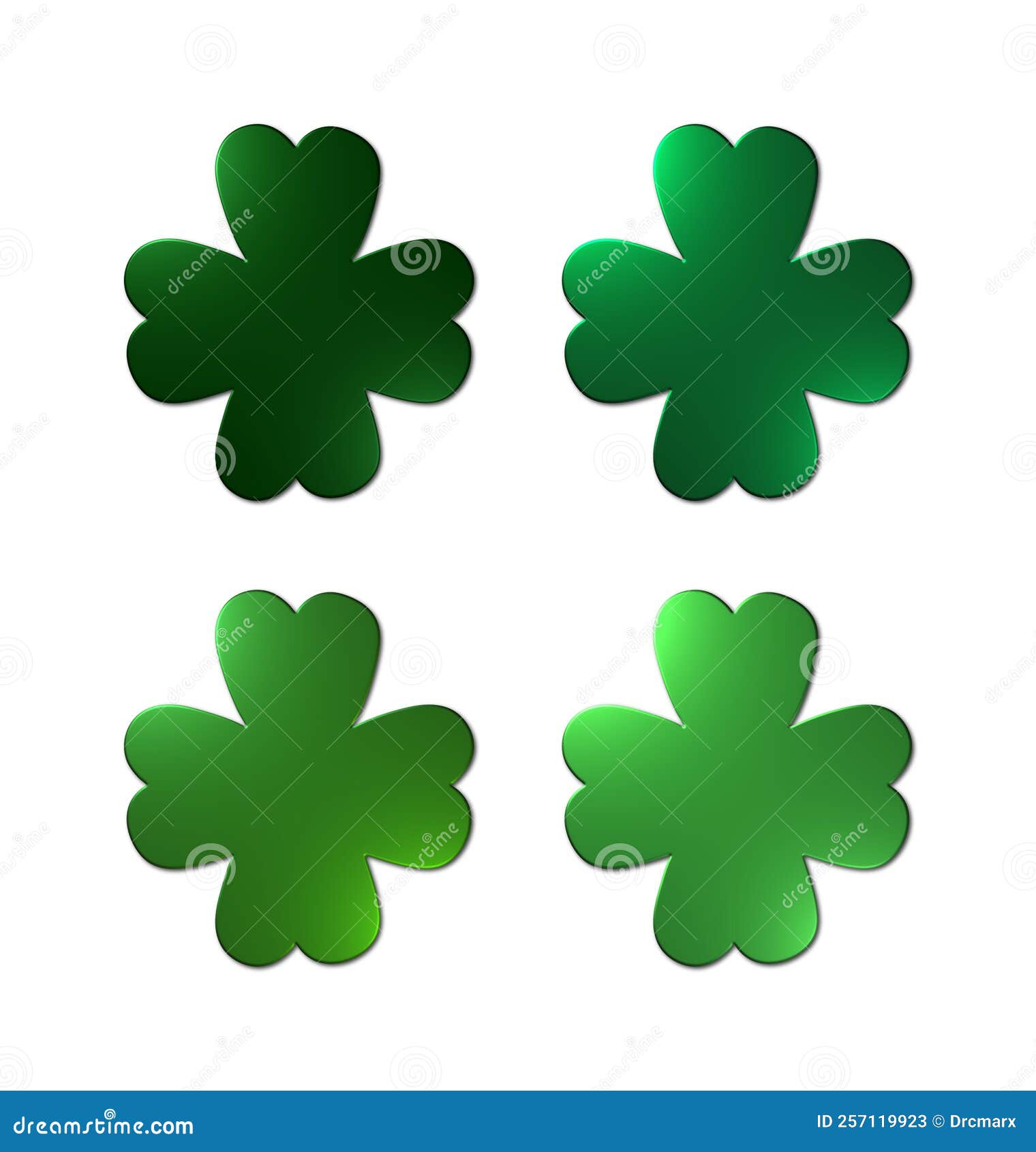 A Set of 4 Different 3D Rendered Illustrations of Four Leaf Clover ...
