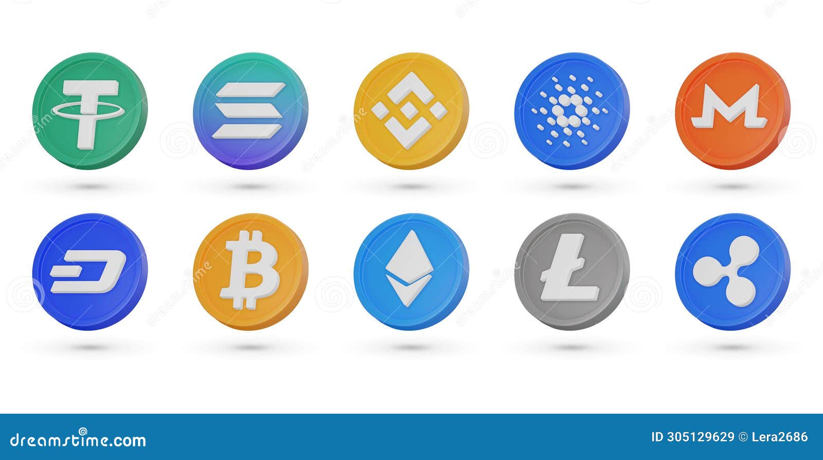 Set with Different 3D Vector Crypto Coins. Cryptocurrency Symbols, 3D ...