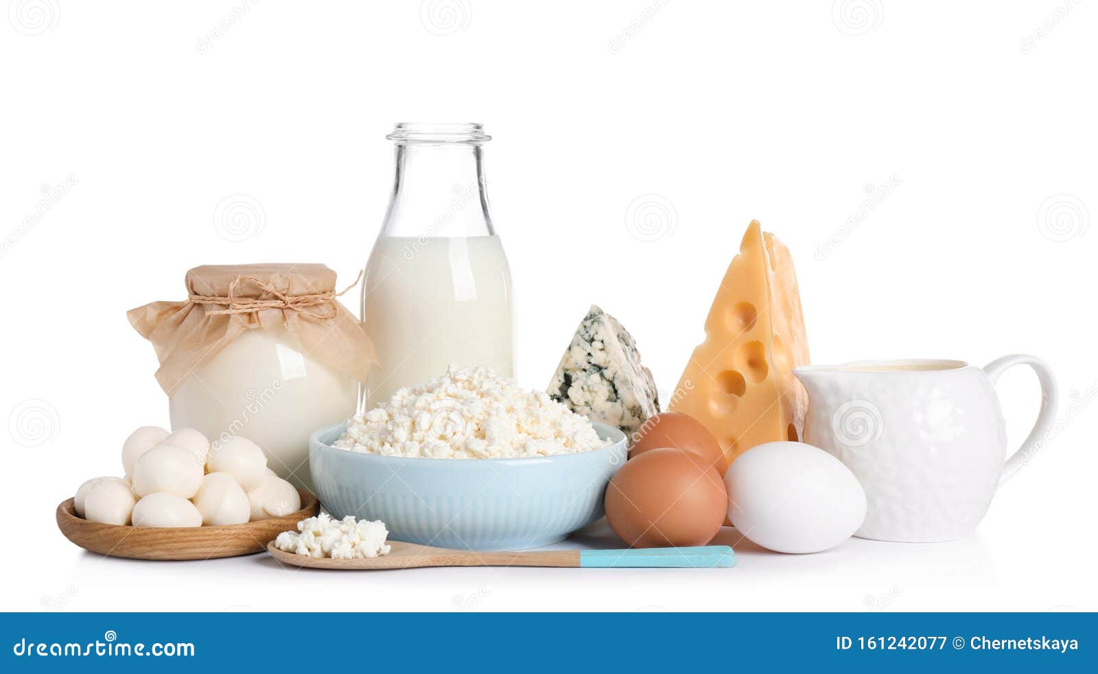 Set of Different Dairy Products on White Stock Image - Image of ...