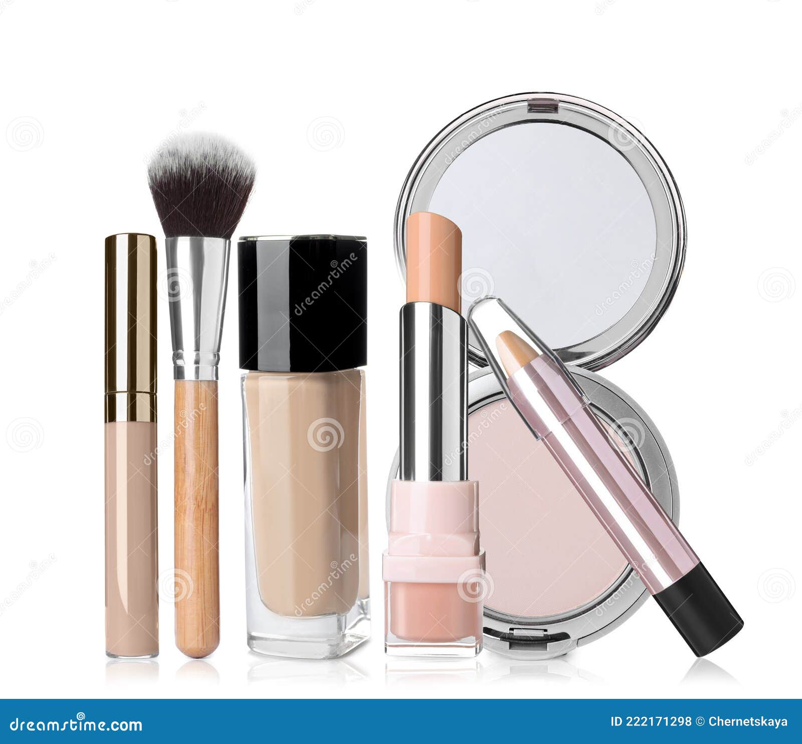 Set with Different Decorative Cosmetics on White Background. Luxurious ...
