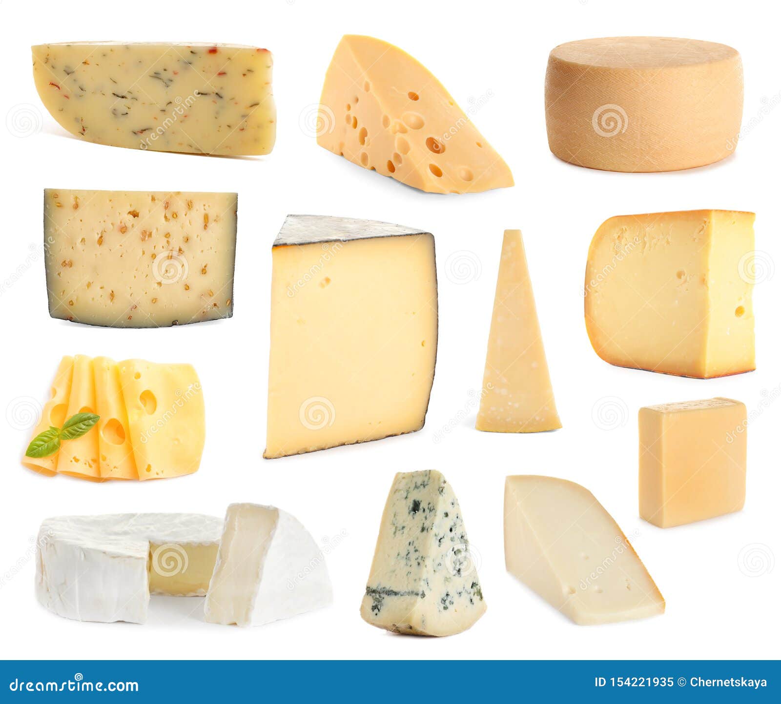 Set of Different Delicious Cheeses on White Stock Image - Image of ...