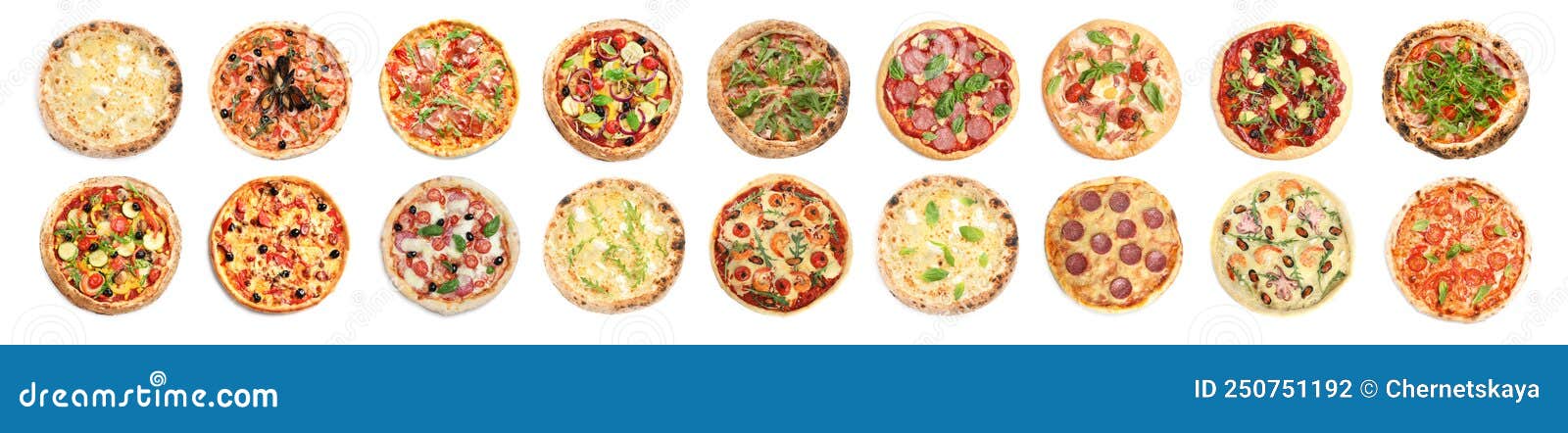 Set with Different Delicious Pizzas on White Background, Top View ...