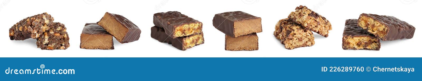 Set with Different Delicious Protein Bars on White Background. Banner ...