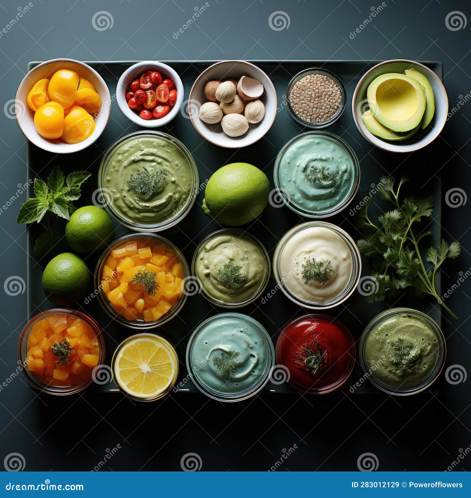 Set of Different Delicious Sauces, Simple Condiments, Top View Created ...