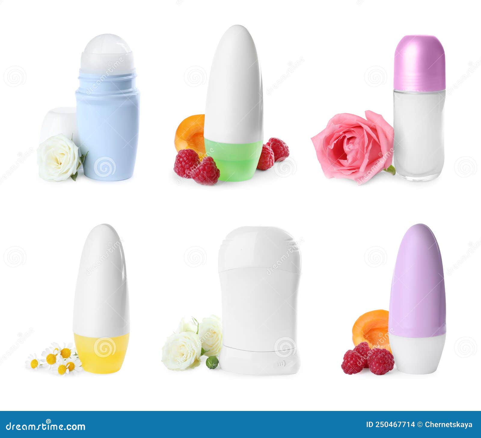Set of Different Deodorants with Ingredients on White Background Stock ...