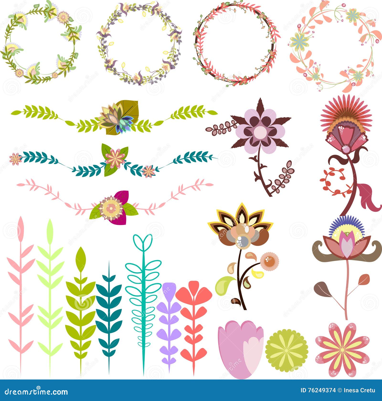 Set of Different Design Elements, Vector Brushes Leafy Frames Stock ...